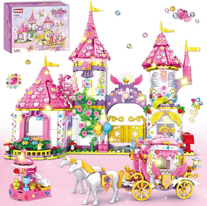 Amazon.com: Uniwee Girls Castle STEM Building Toys with DIY Diamond ...
