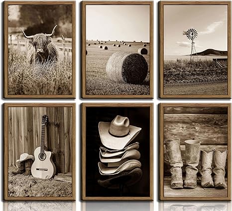 Amazon.com: INADIKEIN 6pcs vintage western cowboy wall art Highland ...