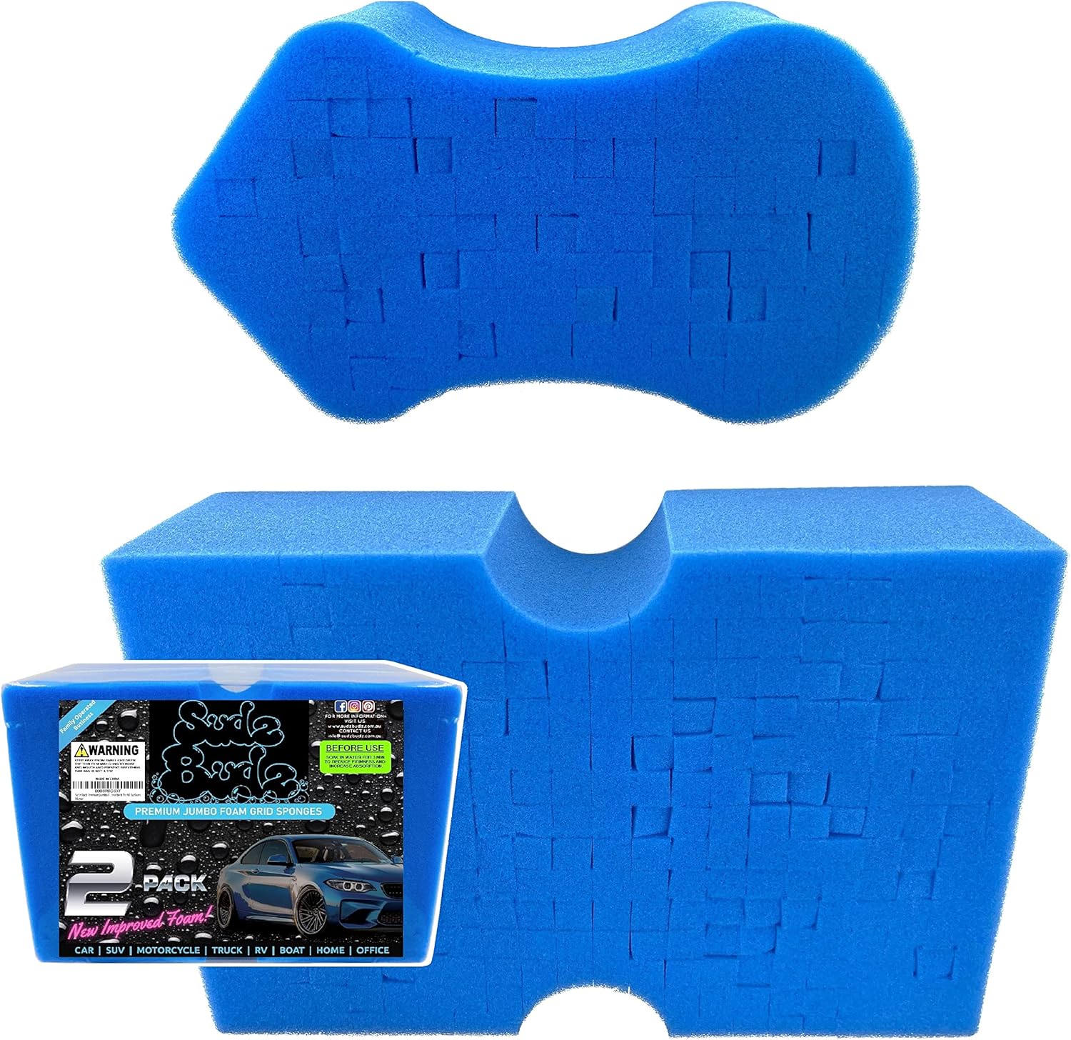 Sudz Budz Premium Grid Car Wash Sponge 2pc Jumbo/Small | Anti-Marring ...