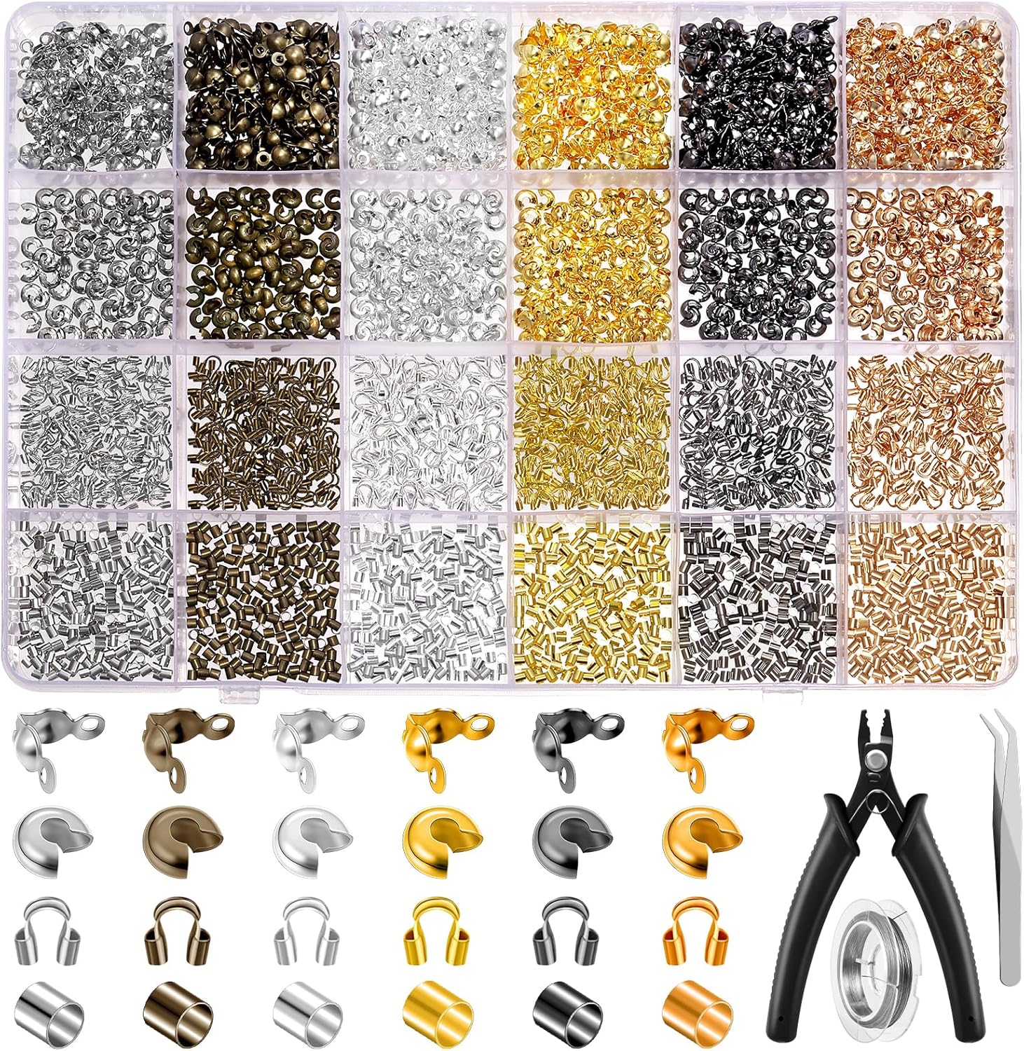 Amazon.com: WSICSE 2403 Pcs Crimp Beads for Jewelry Making, 6 Color ...