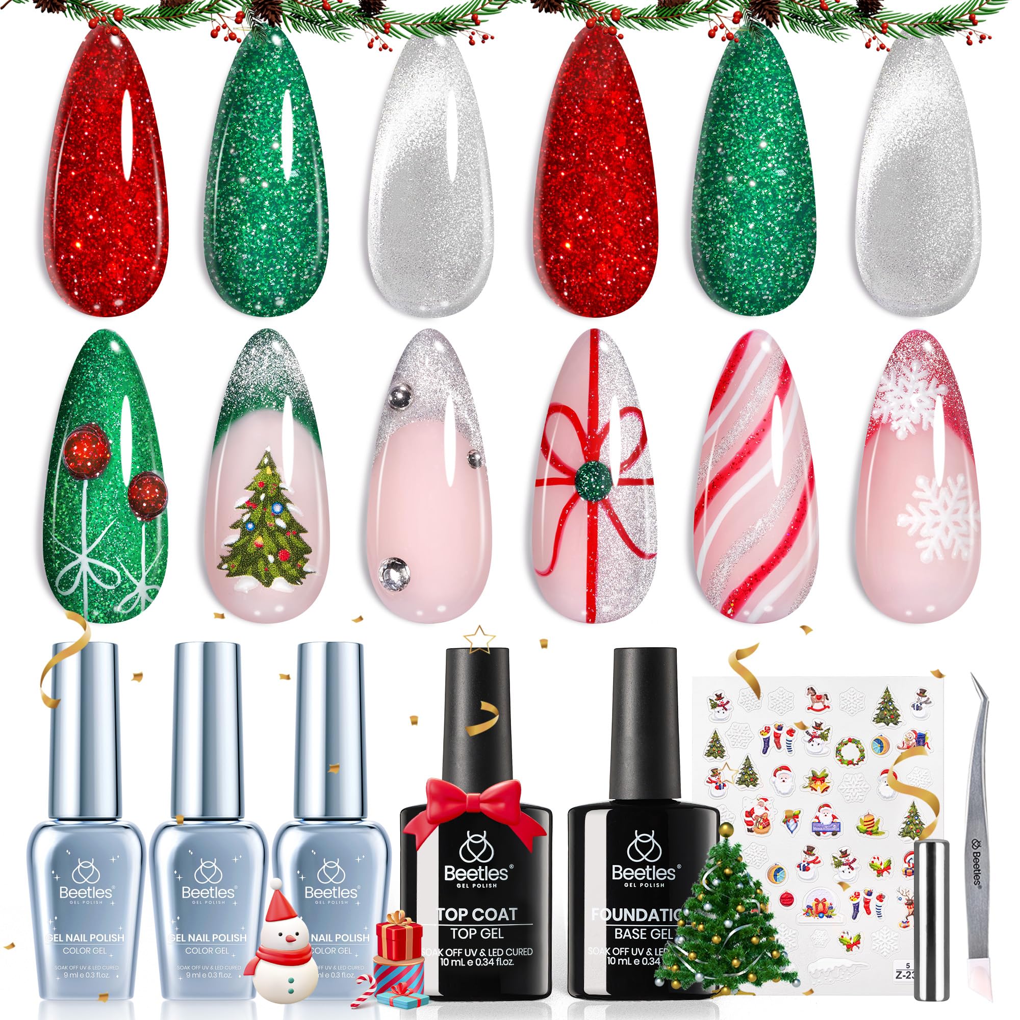 Amazon.com: Beetles Christmas Gel Nail Polish Set, Red Green Glitter ...
