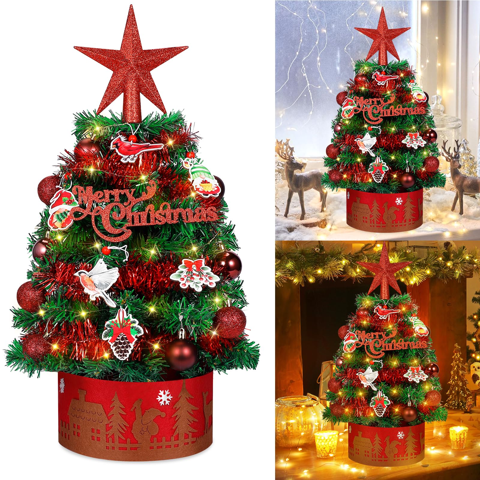 Amazon.com: Tabletop Christmas Tree 24-inch Mini Christmas Tree with ...