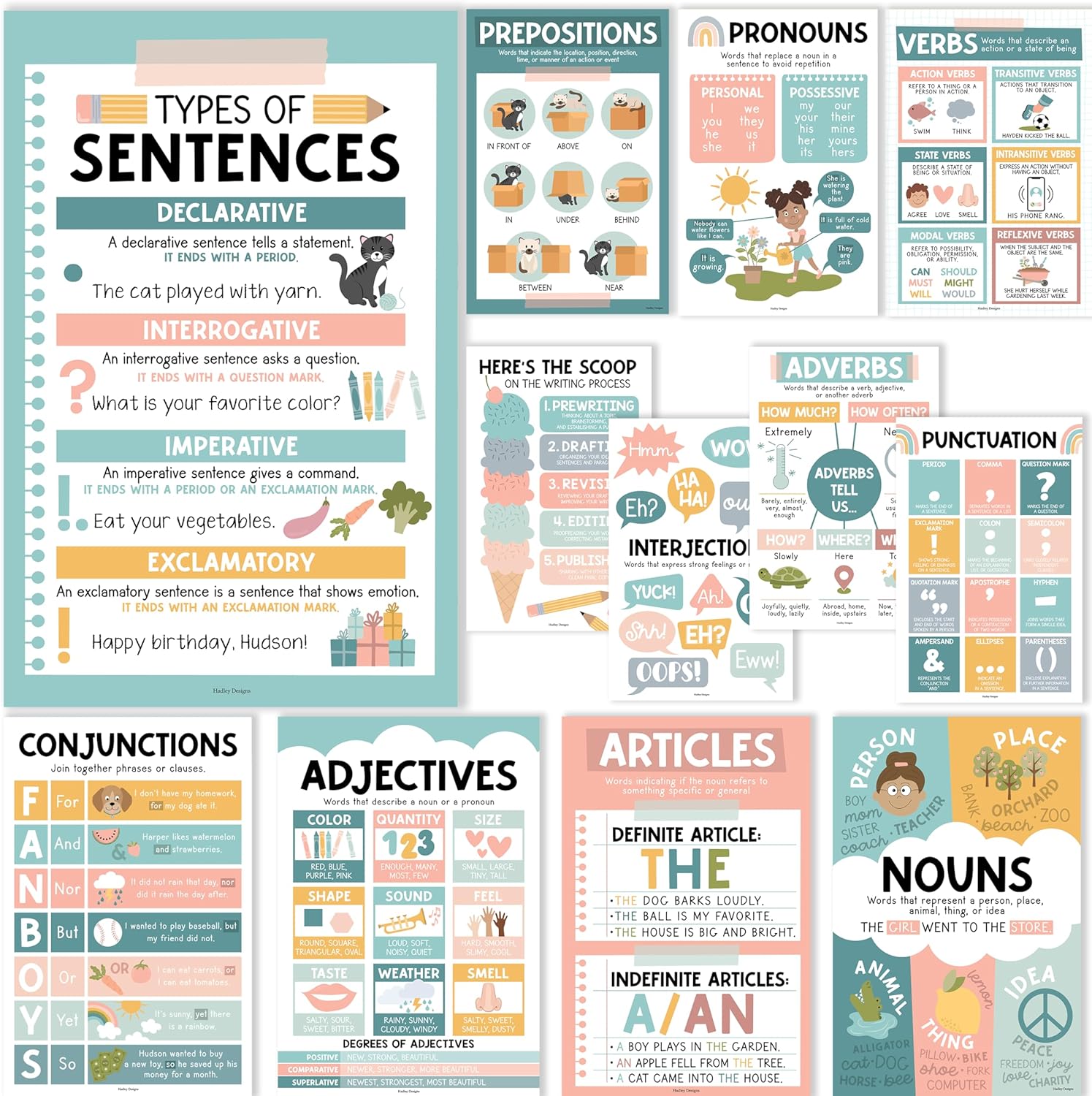 Amazon.com: 12 Boho Parts Of Speech Posters For Classroom - Parts Of ...