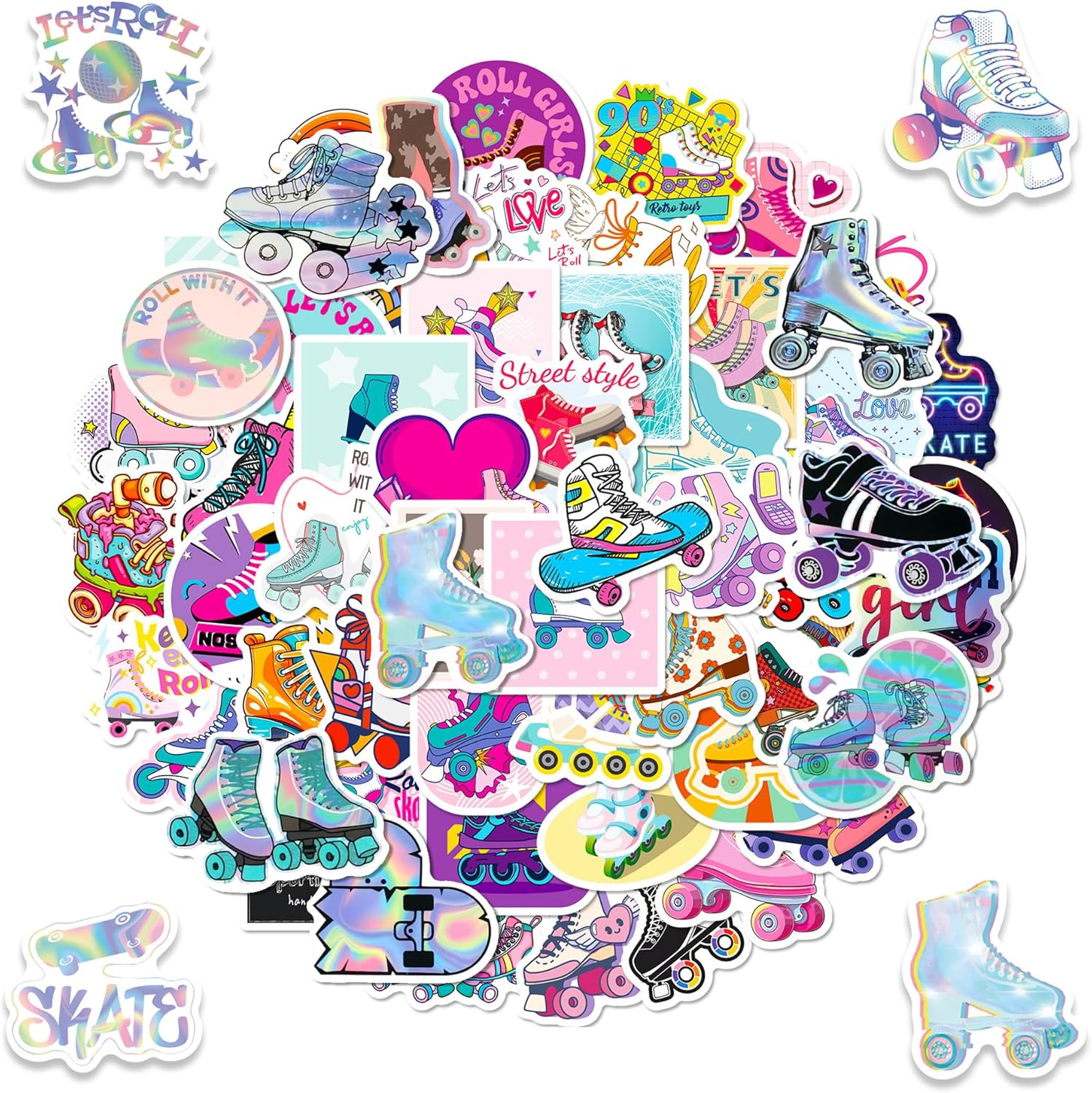 Amazon.com: 100 PCS Roller Skate Stickers Roller Skating Ice Skating ...