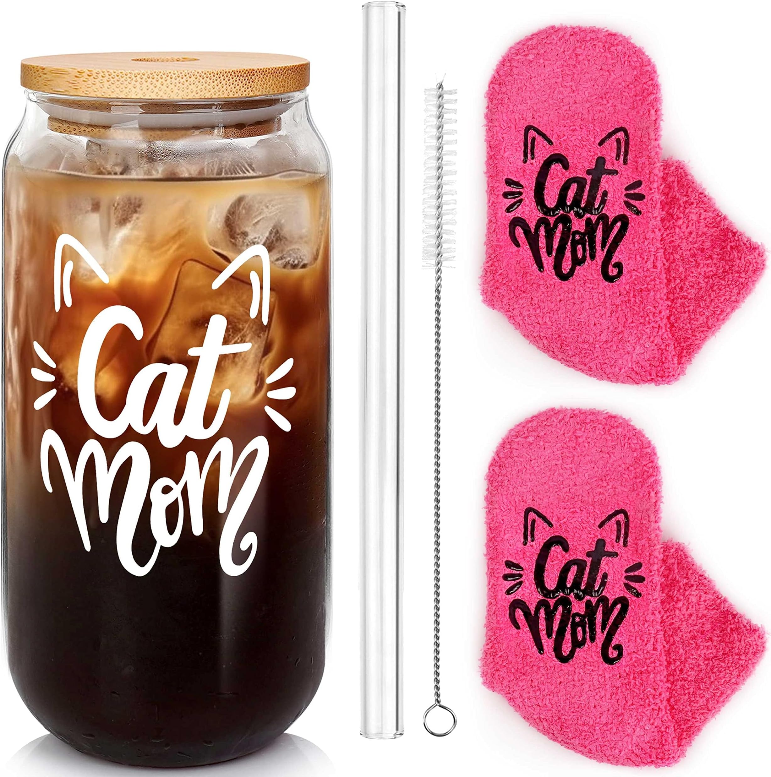 Amazon.com: Valentine Gift for Cat Lover Women, Glass and Sock for Cat ...