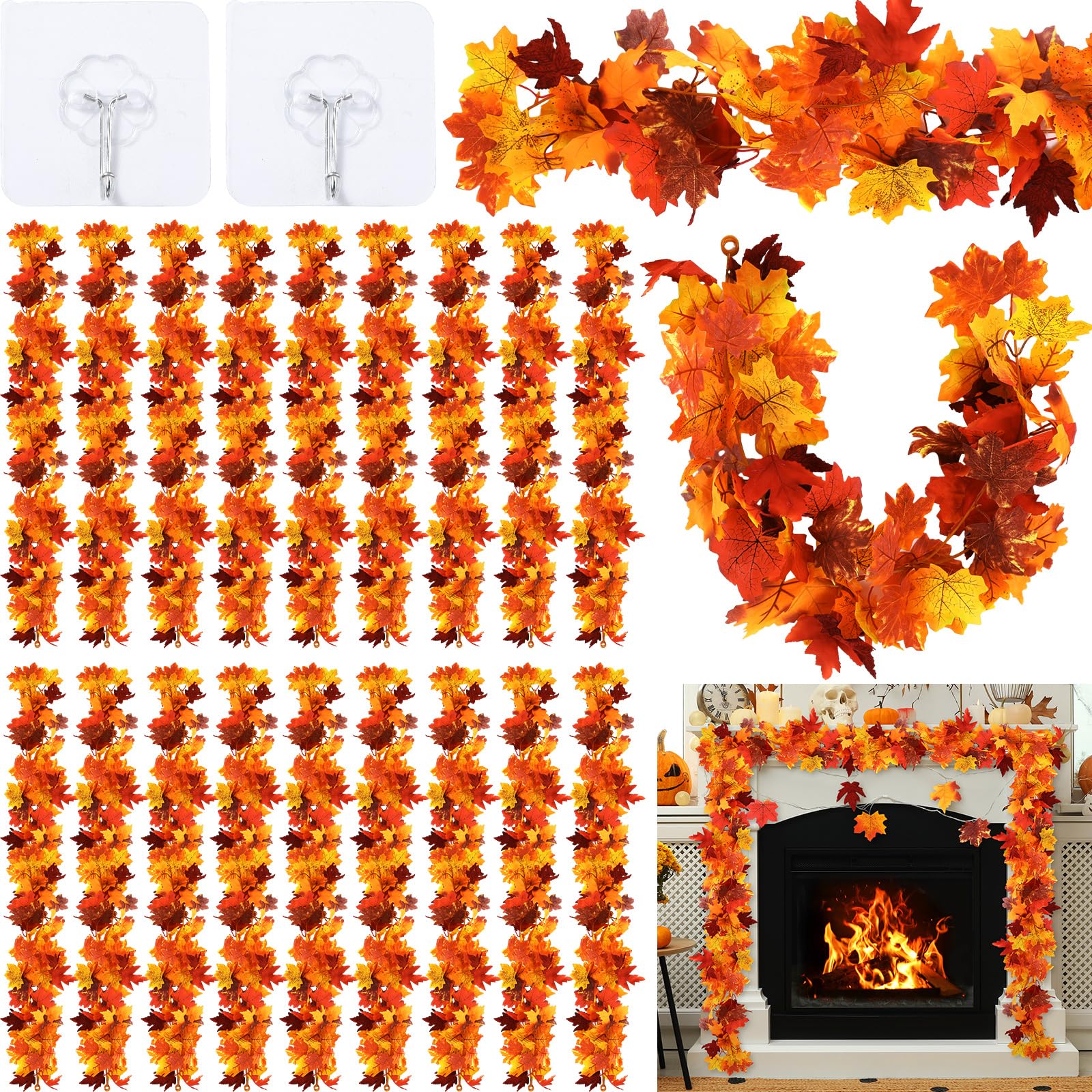 Retrowavy 24 Pack Fall Leaves Garland Fall Garland Maple Leaf 5.7ft ...
