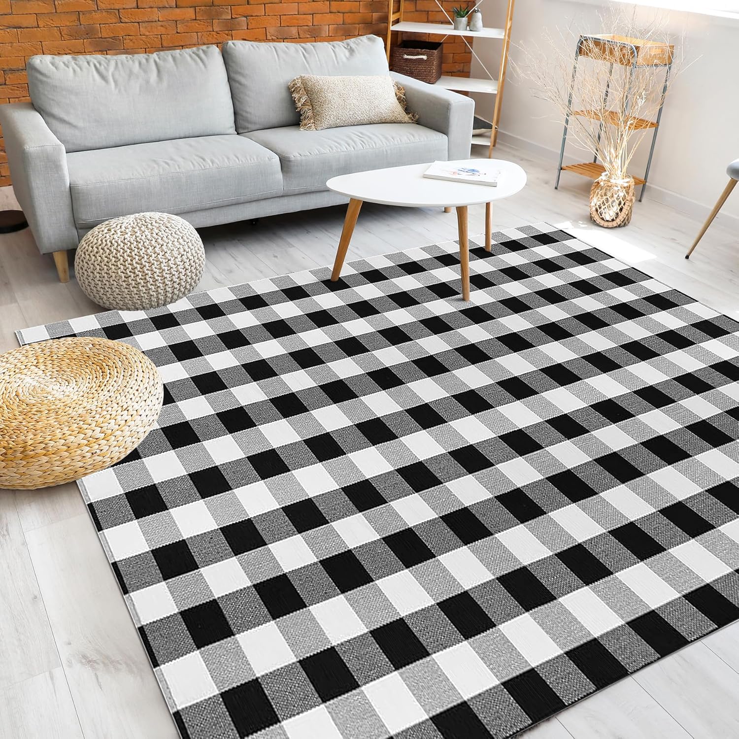 Amazon.com: WOBUBU Buffalo Plaid Rug Checkered Rug Black and White Area ...