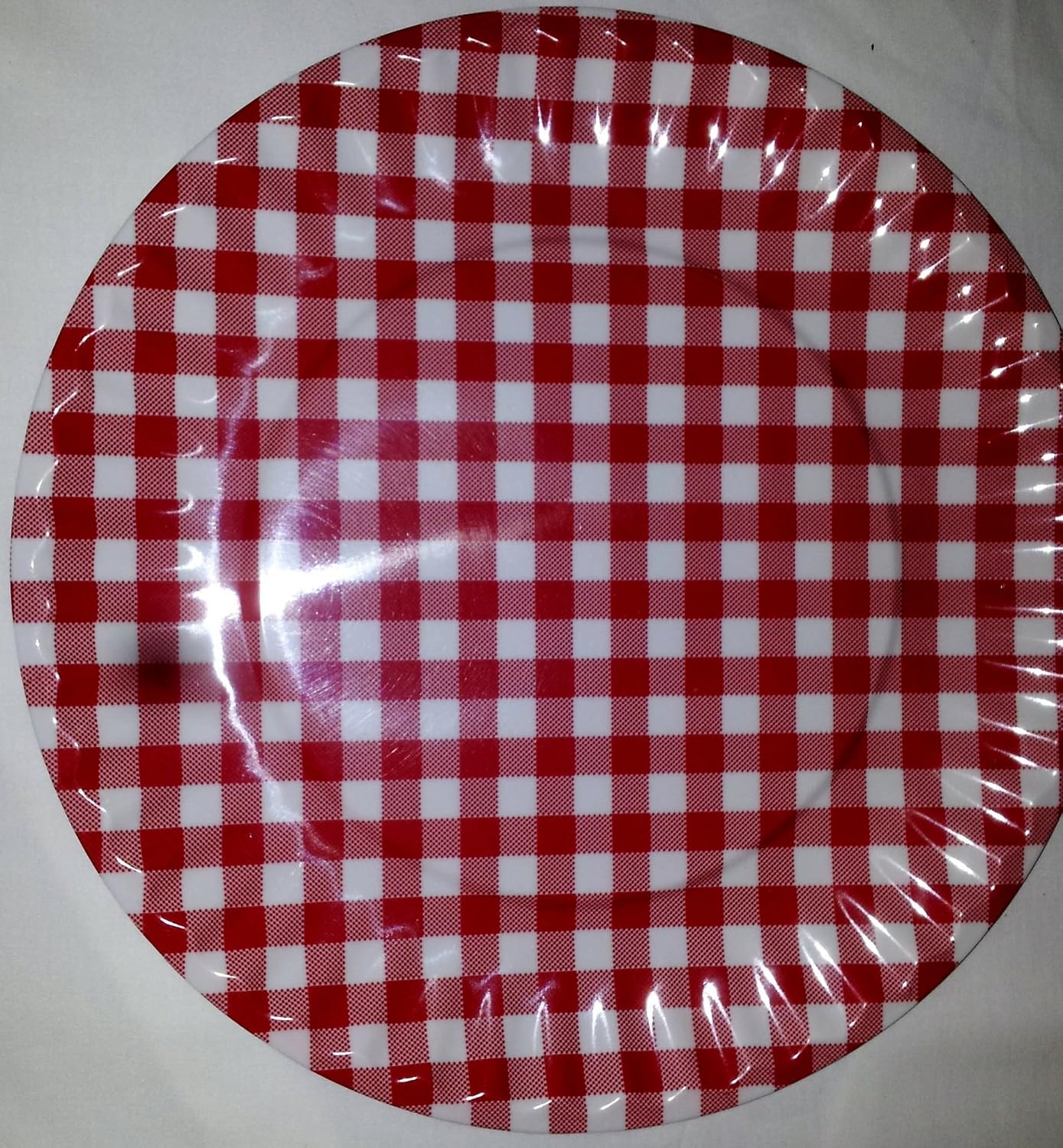 Amazon.com | 10.5 Inch Red Gingham Reusable Melamine Dinner Plate Set ...