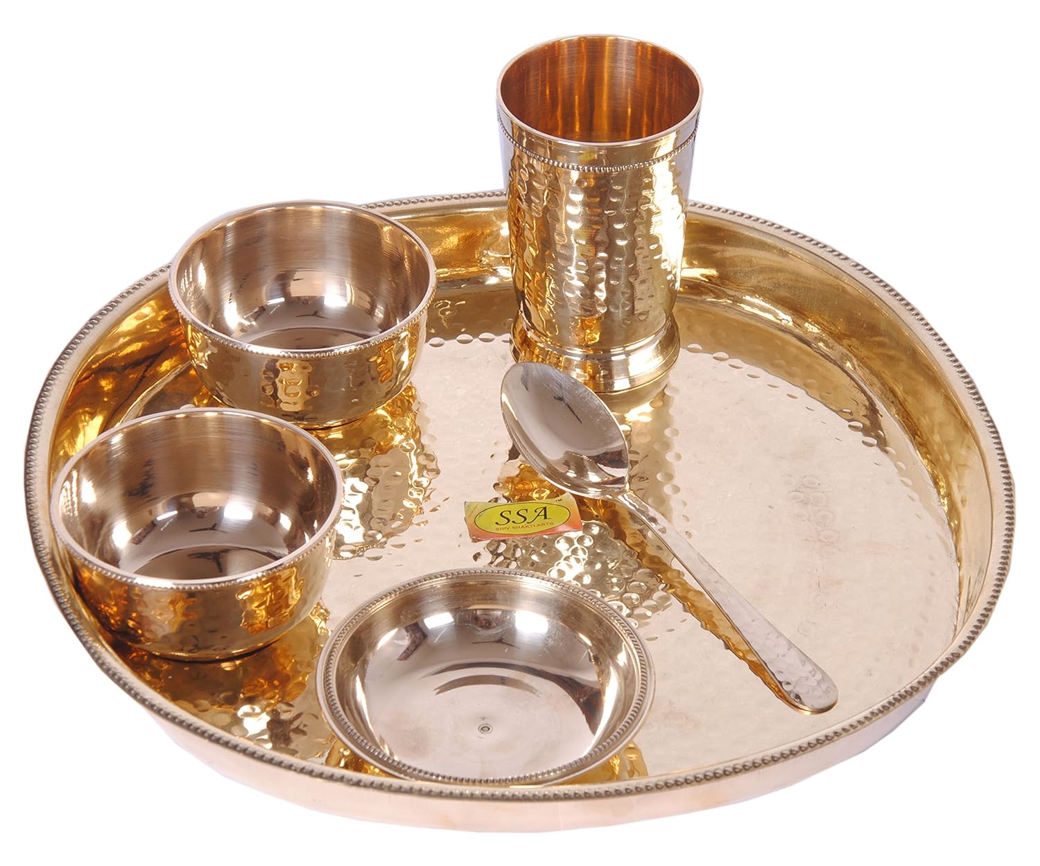SHIV SHAKTI ARTS Handmade Pure Brass Thali Set 6 Pcs Consist of | 2 ...