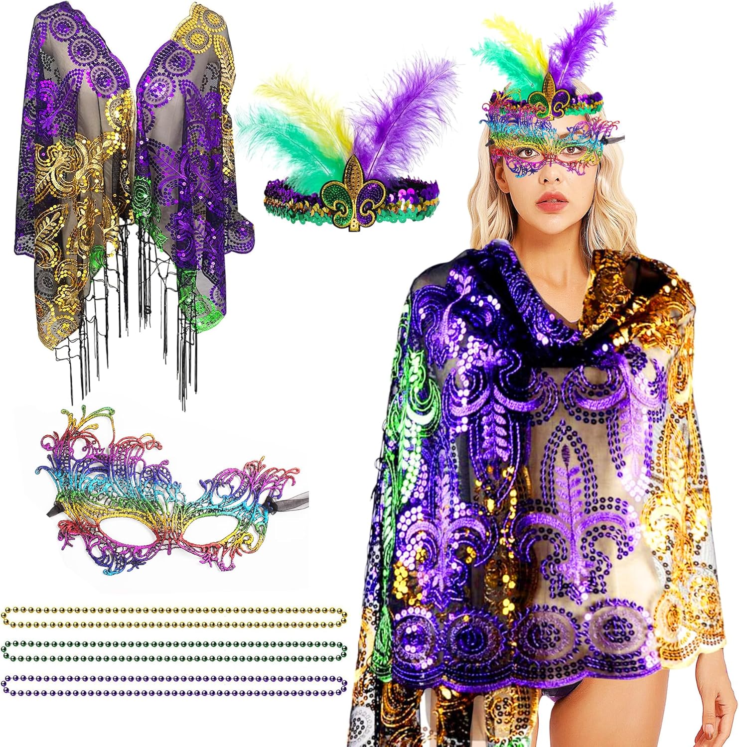 Amazon.com: Edussy Mardi Gras Outfit Set - Mardi Gras Classic Costumes ...