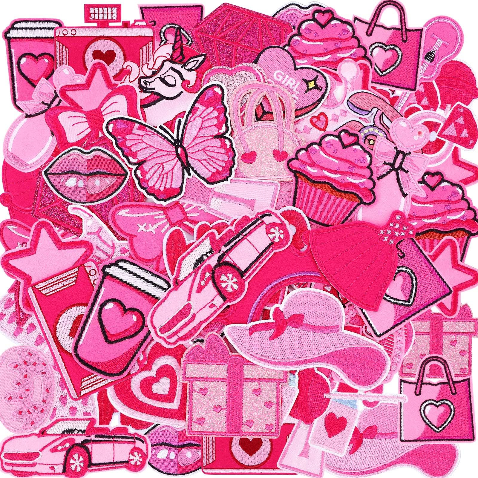 Amazon.com: AUGSUN 60pcs Hot Pink Embroidered Patches Random Assorted ...