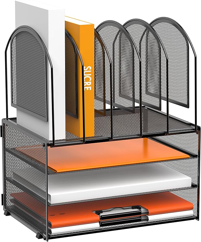 DALTACK 3-Tier Mesh Desk File Organizer, Stackable Letter Tray with 5 ...