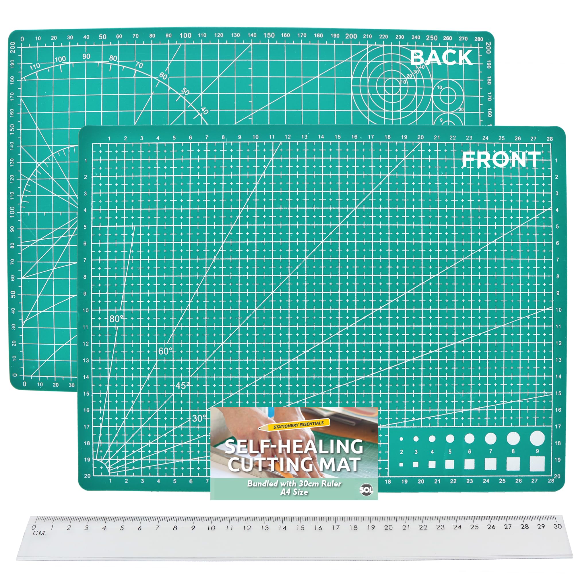 Self Healing Cutting Mat A4 with 30cm Ruler Set: Large Craft Cutting ...