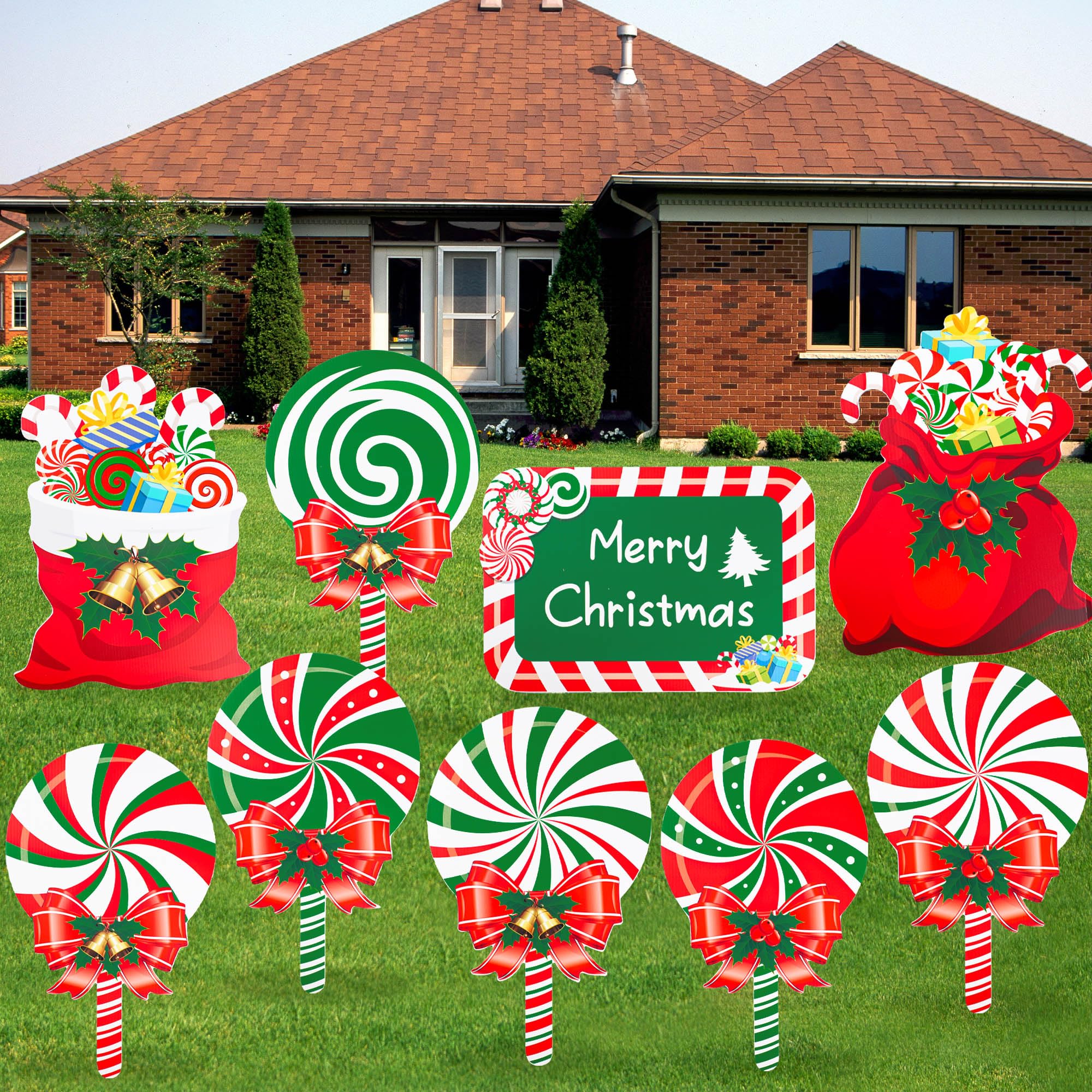Amazon.com : 9 PCS Christmas Yard Signs Candy Outdoor Signs Peppermint ...