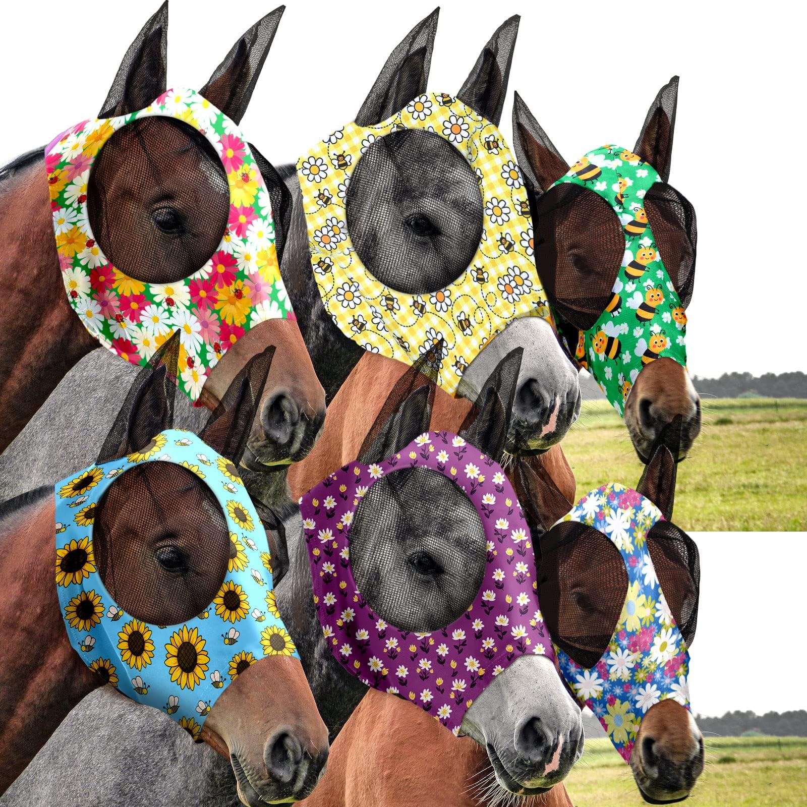 Amazon.com: Lycra Fly Mask for Horses with Ear & Forelock Opening ...