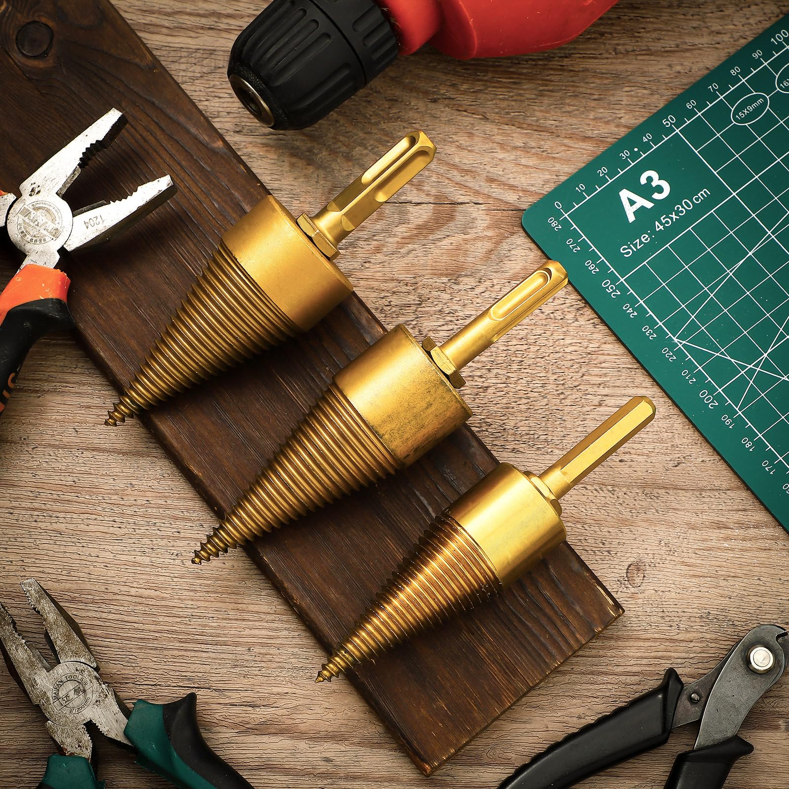 Blulu 3 Pcs Gold Firewood Drill Bit Log Splitting Drill Bit Screw Cones ...