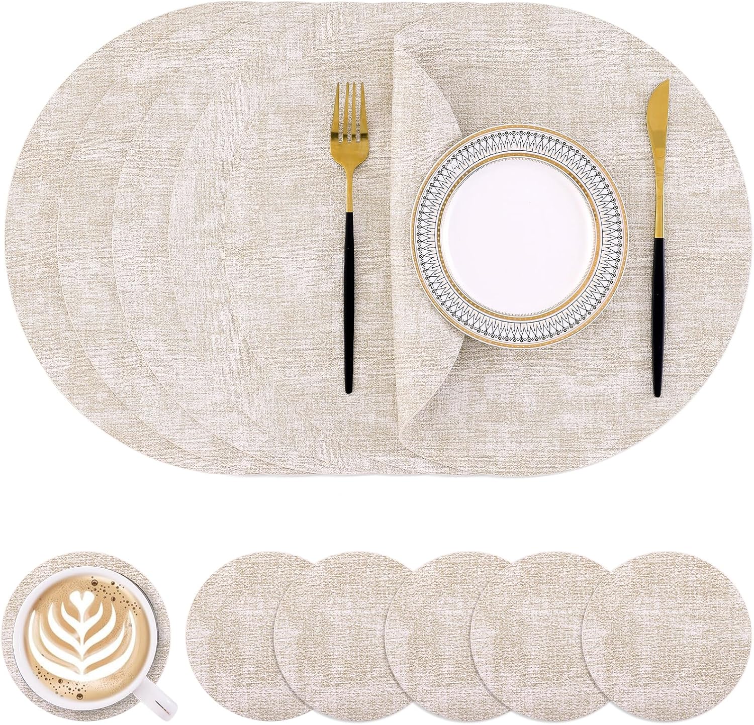 Amazon.com: Homaxy Round Faux Leather Placemats and Coasters, Washable ...