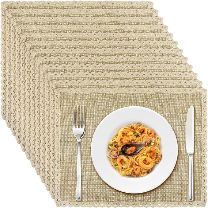 Amazon.com: Bencailor Set of 12 Christmas Burlap Placemats Lace Linen ...