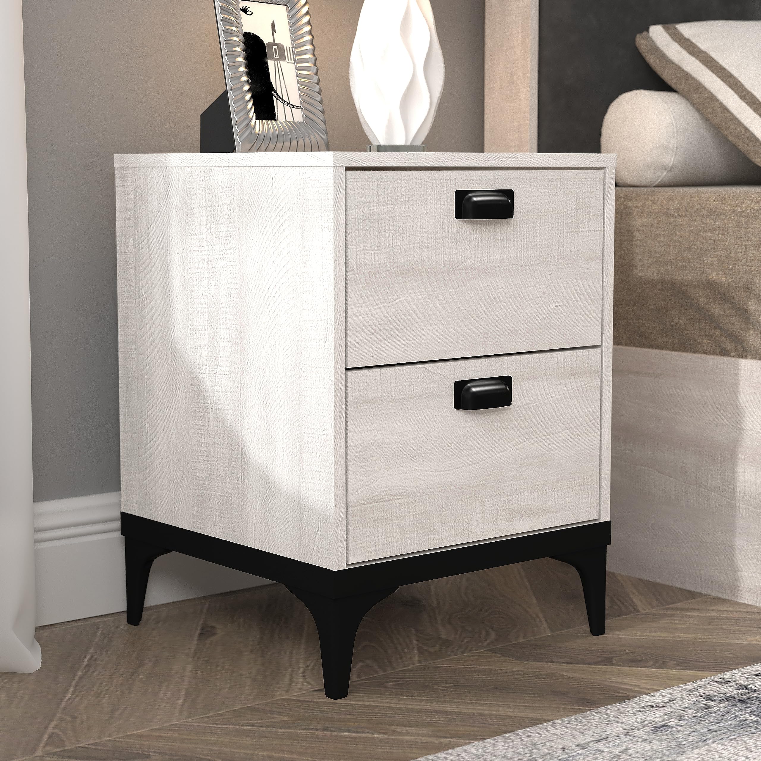 Galano Lawrence 2 Drawer Bedside Table - Chest of Drawers for Bedroom ...