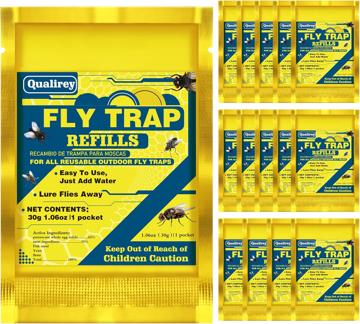 Amazon.com : Qualirey 15 Pack Fly Trap Bait Refills, Non Toxic Fly Trap ...