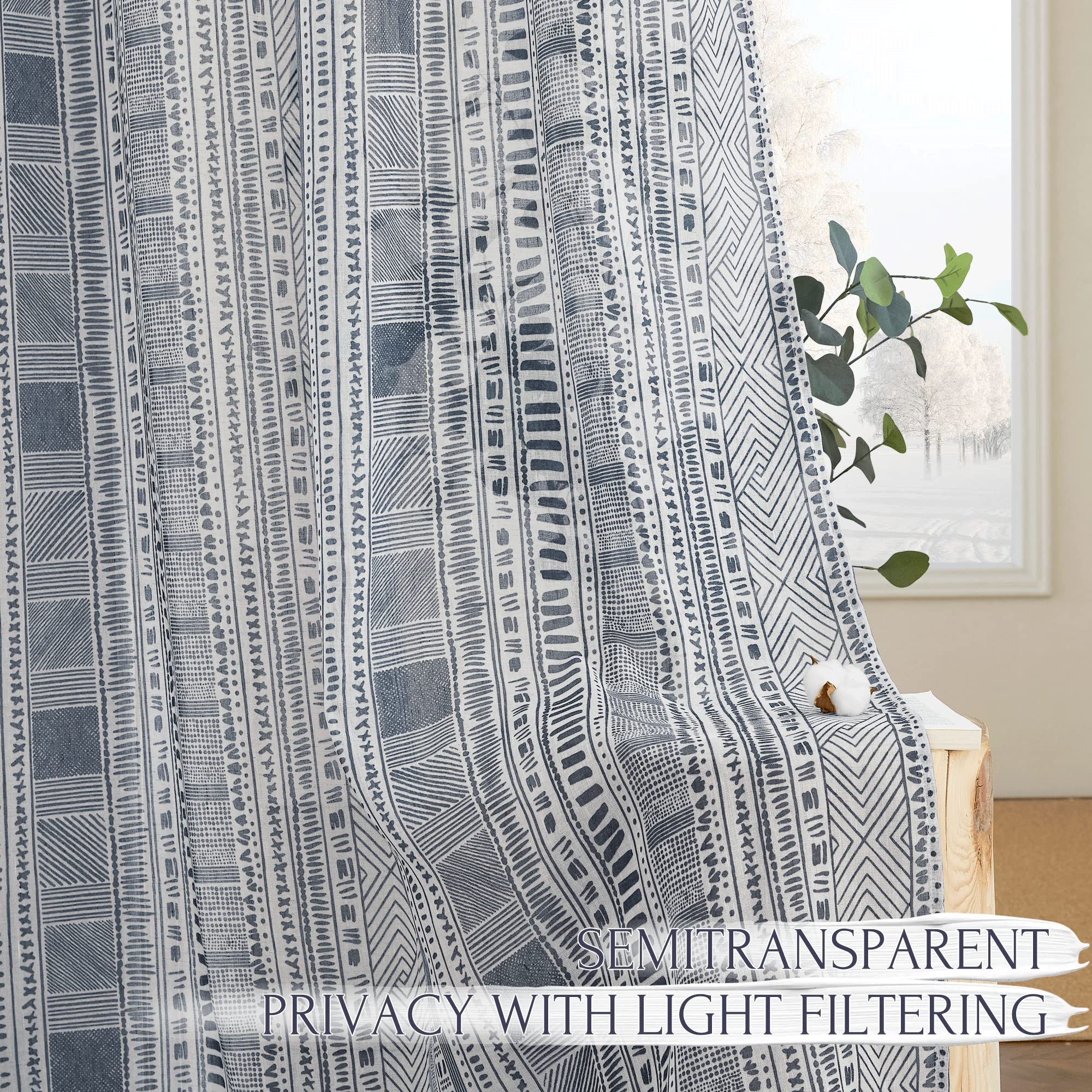NICETOWN Open Linen Wave Sheer Living Room Curtains for Large Window 95 ...