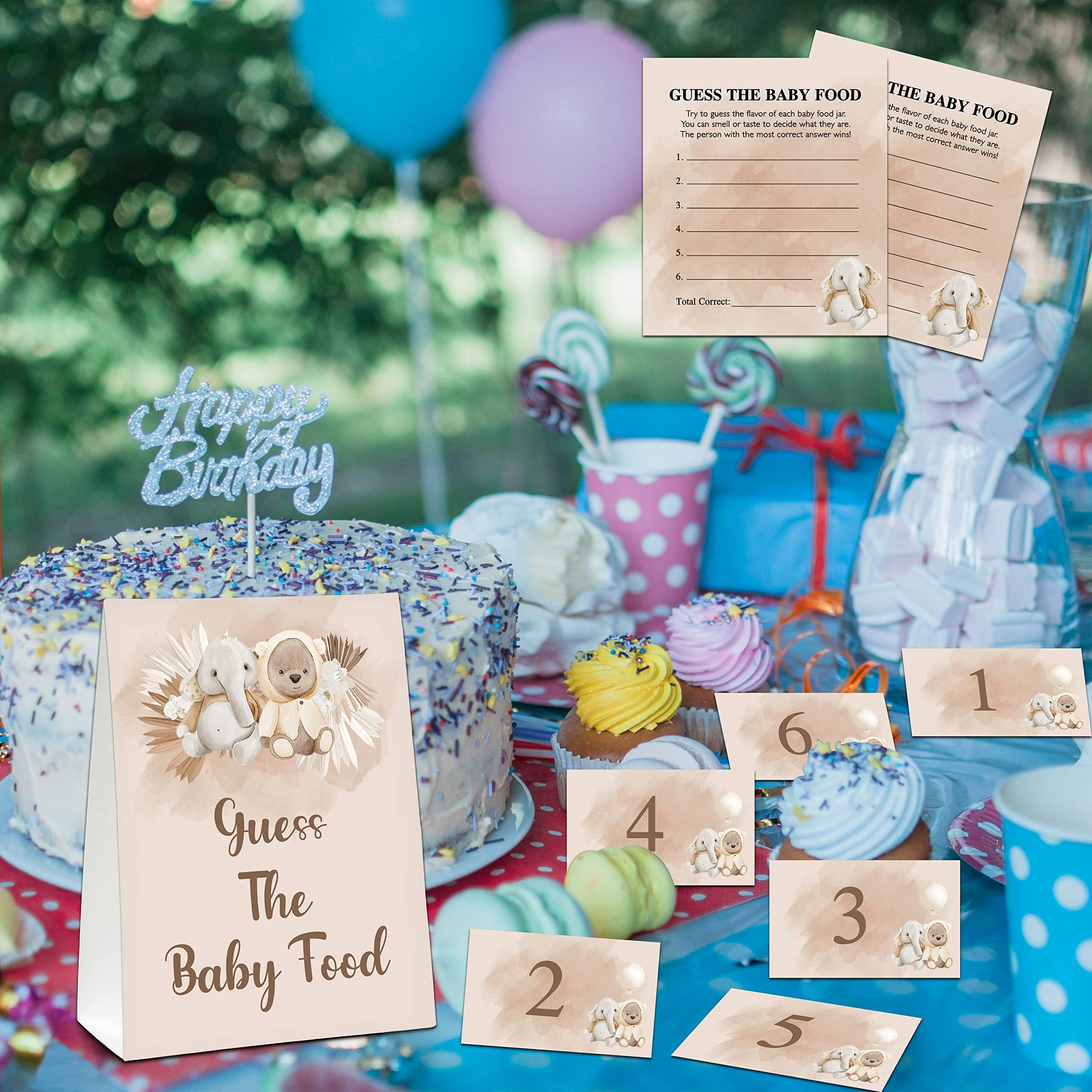 Guess the Baby Food Party Games, Boho Bear Elephant Baby Shower Game ...