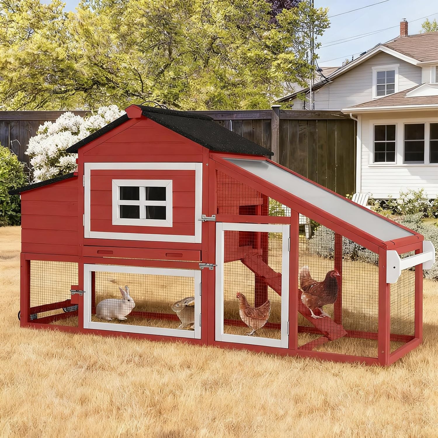 Amazon.com: Mobile Chicken Coop with Wheels, Outdoor Hen House with ...