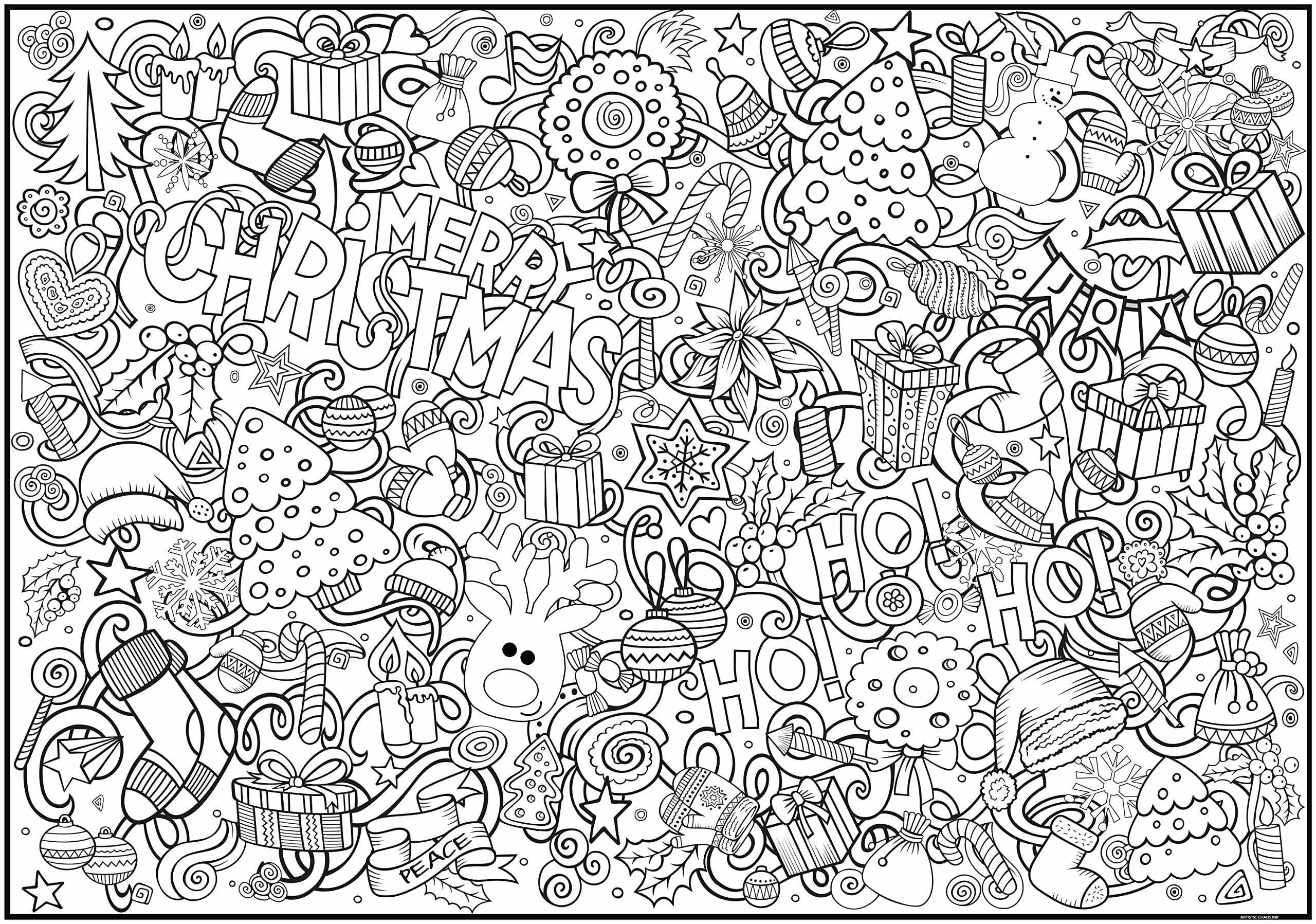 Buy Artistic Chaos Ink Merry Christmas Giant Coloring 60" x 42" Made in ...