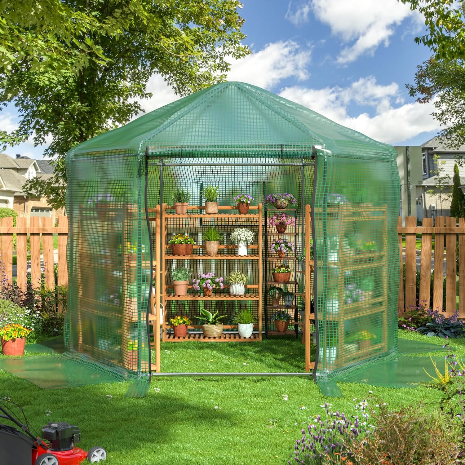 Amazon.com : DAKITO 9.4x9.4x8.2 FT Walk-in Greenhouse, Heavy-Duty Metal ...