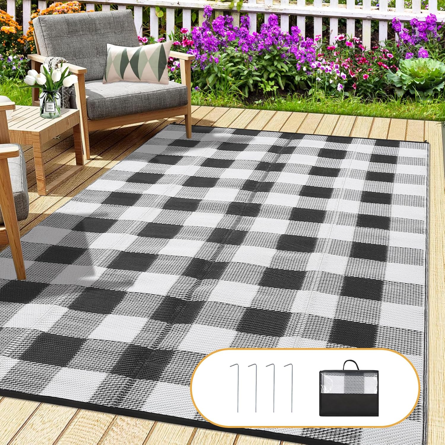 Amazon.com: GarveeHome Outdoor Rug 8x10 Waterproof Black and White ...