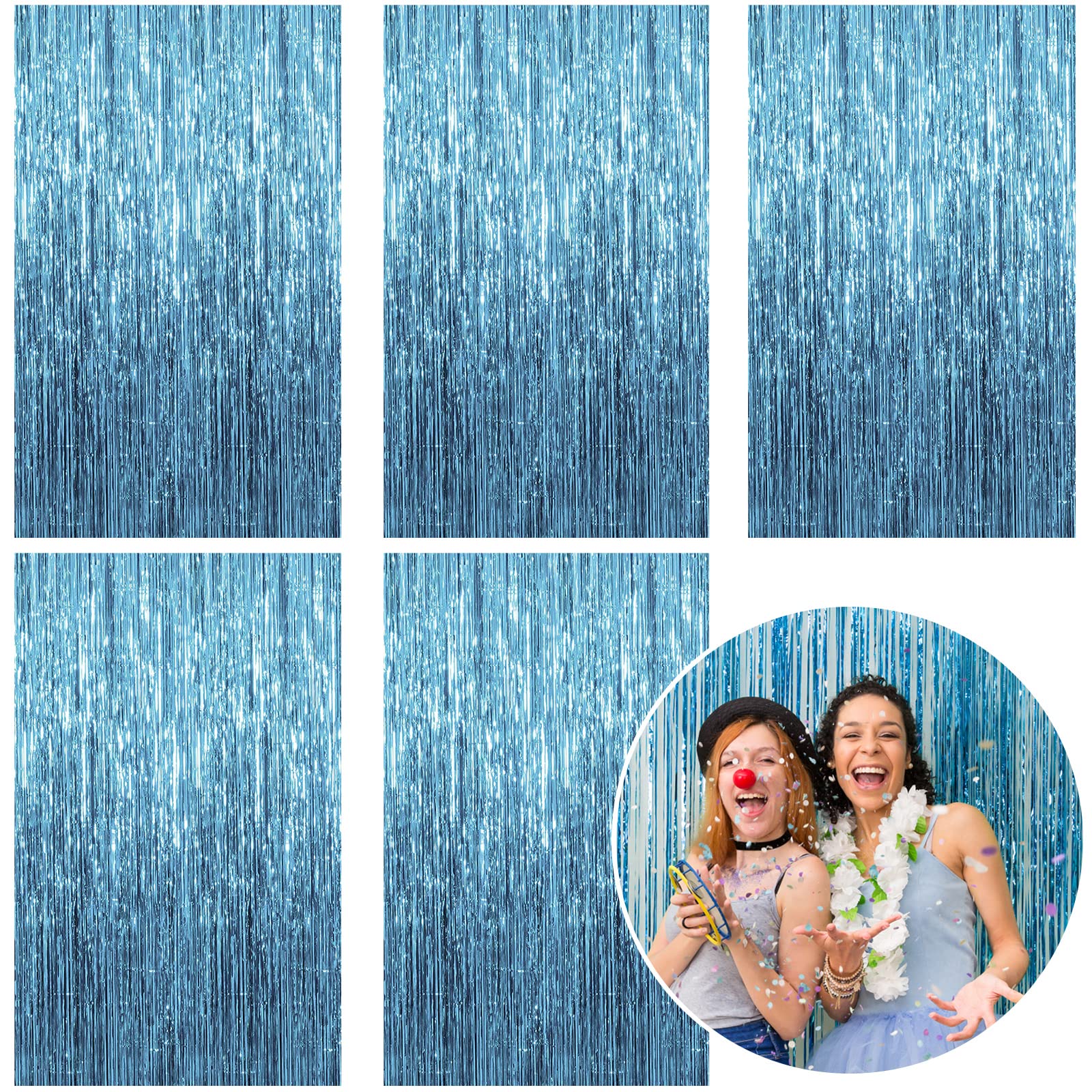 Amazon.com: 5 Pack Foil Curtain Backdrop Blue Metallic Tinsel Foil ...
