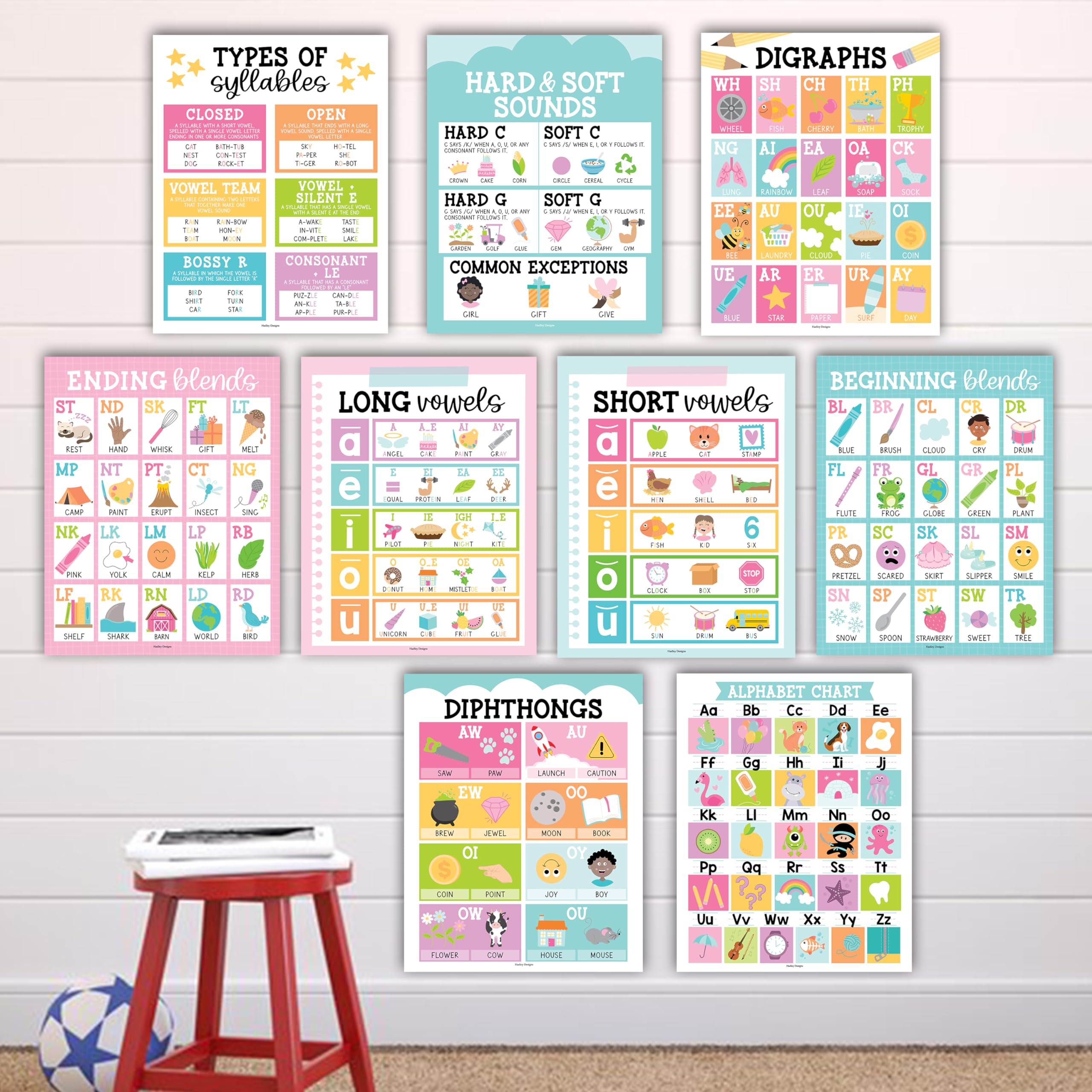 Buy 9 Colorful Sound Wall Classroom Phonics s For Classroom Wall ...