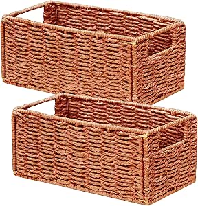 Amazon.com: Vagusicc Wicker Storage Basket, Set of 2 Hand-Woven Paper ...