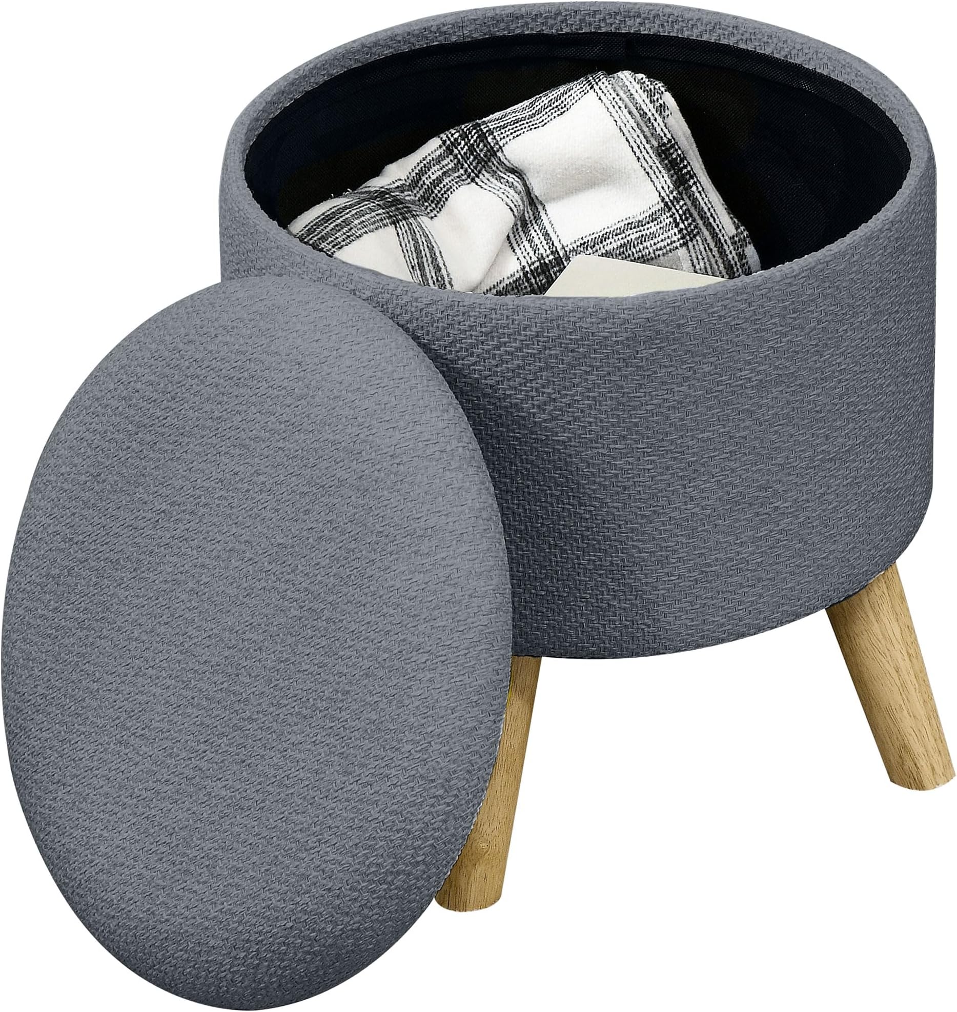 Amazon.com: HOMCOM Round Storage Ottoman, Linen Fabric Foot Stool with Removable Top, Padded ...