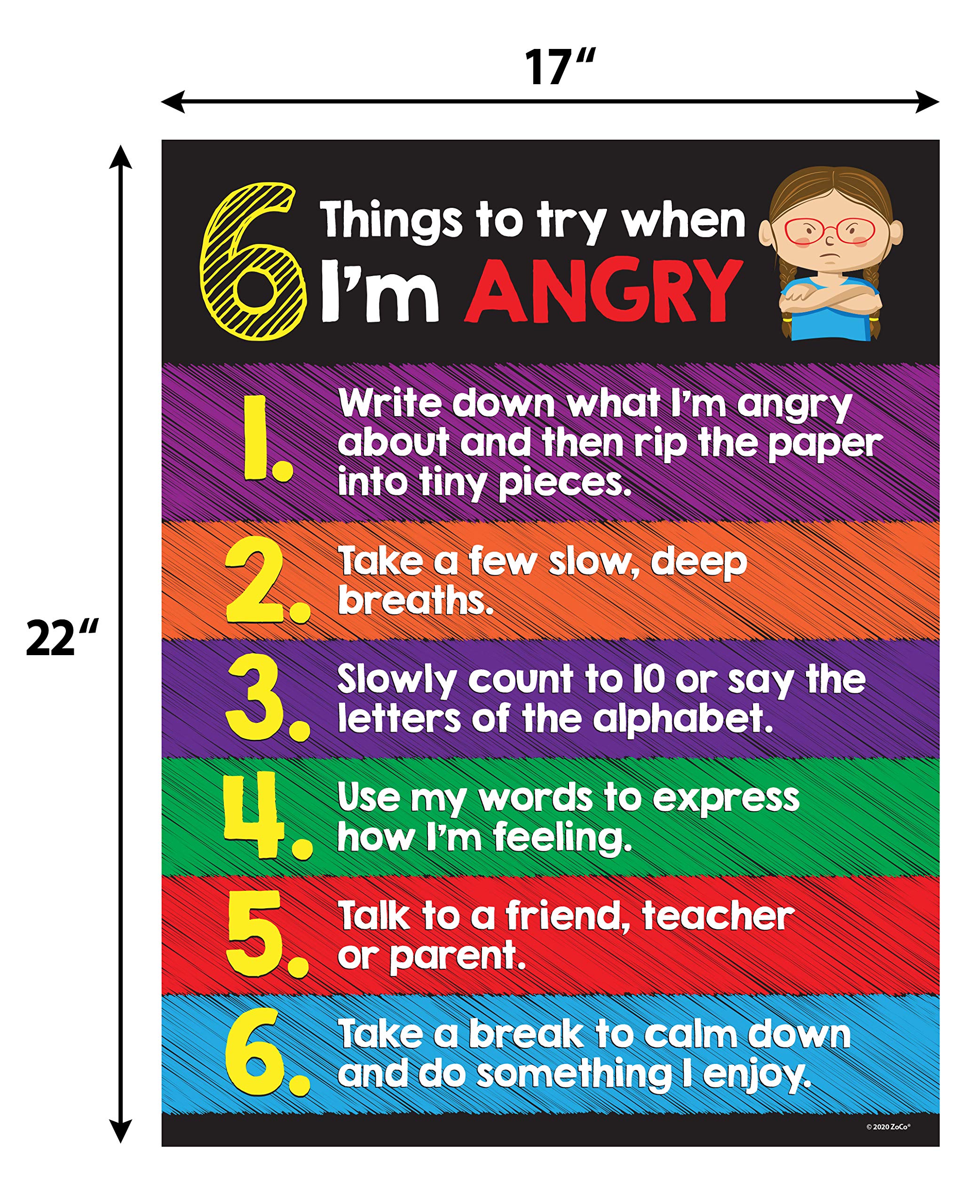 Anger Management Poster for Kids - Laminated, 17 x 22 inches - Social ...