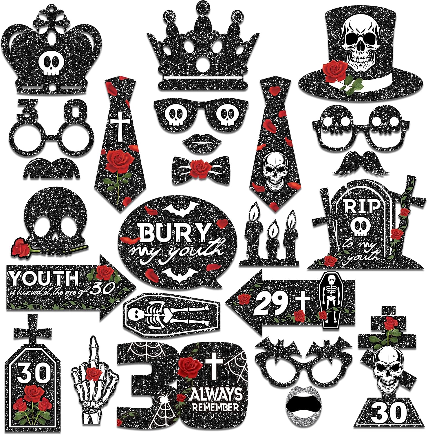 Amazon.com: 25Pcs 30th Birthday Photo Booth Props with Stick, Bury ...