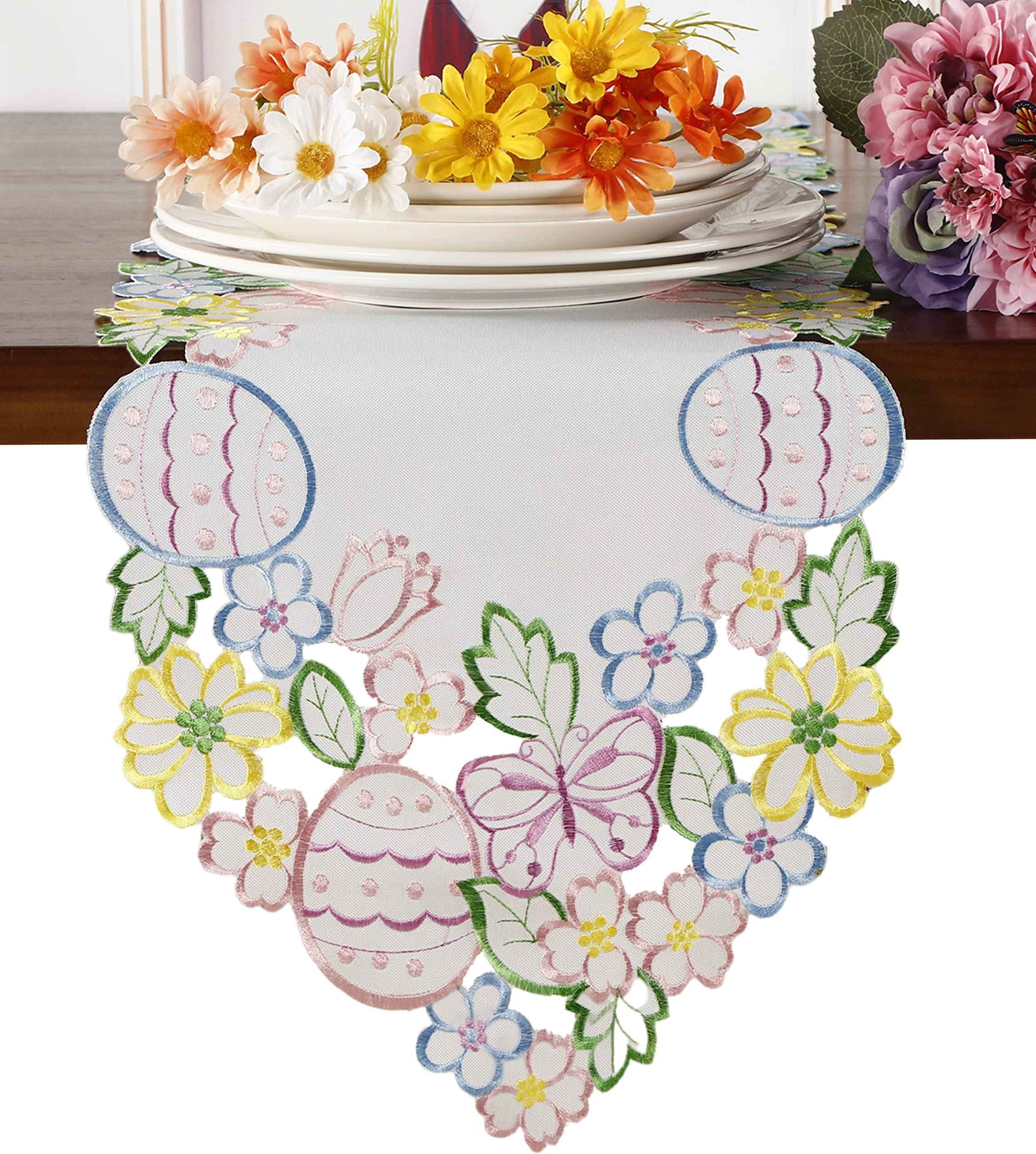 Amazon.com: Creative Linens Easter Bunny Egg Floral Placemats, Table ...