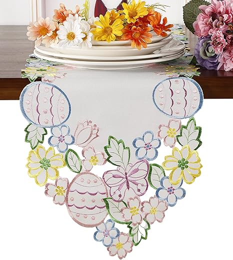 Amazon.com: Easter Spring Table Runner Cutwork Embroidered Floral and ...