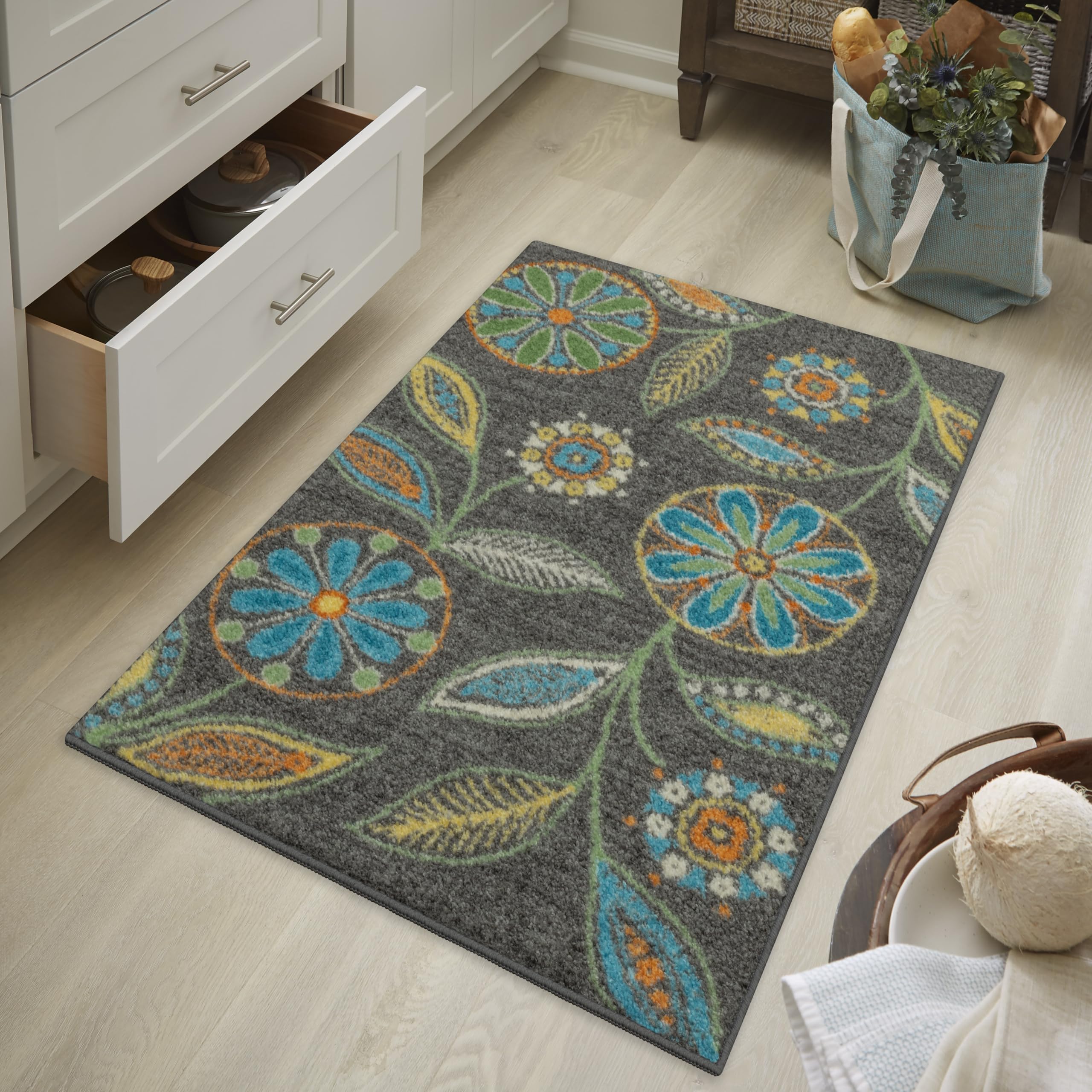 Amazon.com: Maples Rugs Reggie Floral Kitchen Rugs Non Skid Accent Area ...
