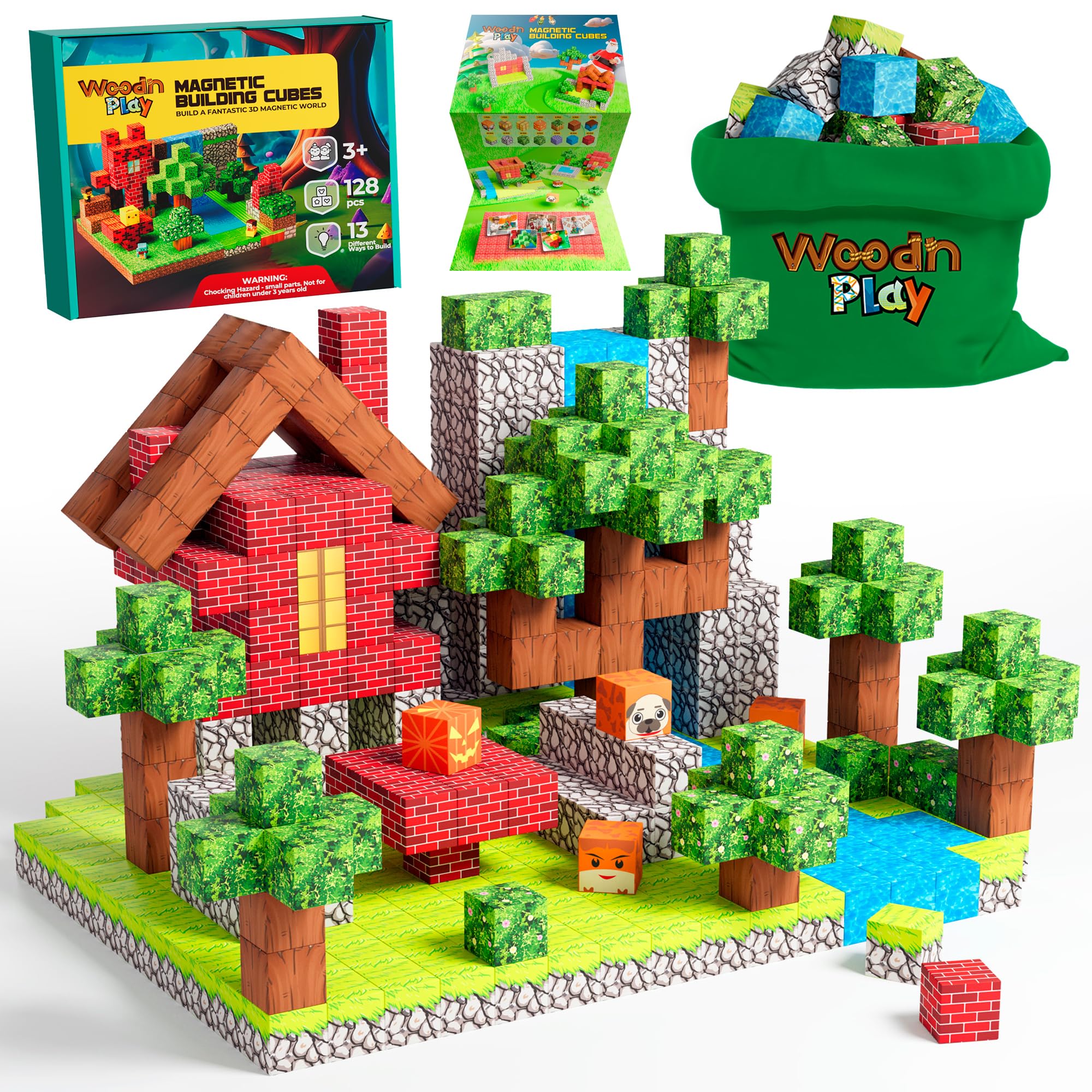 Amazon.com: Magnetic Blocks 128PCS - STEM Magnetic Building Blocks ...