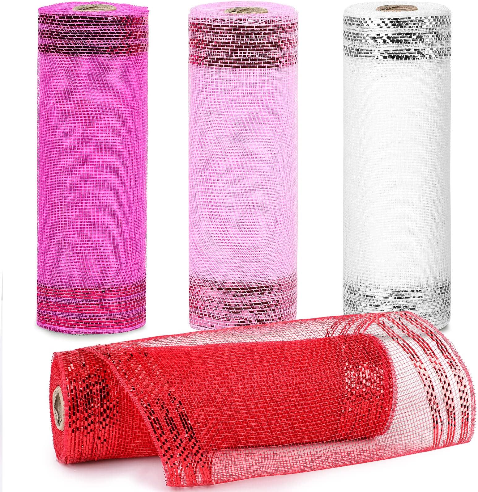 Amazon.com: 4 Rolls Christmas Poly Burlap Mesh Ribbon 10 Inches 40 ...