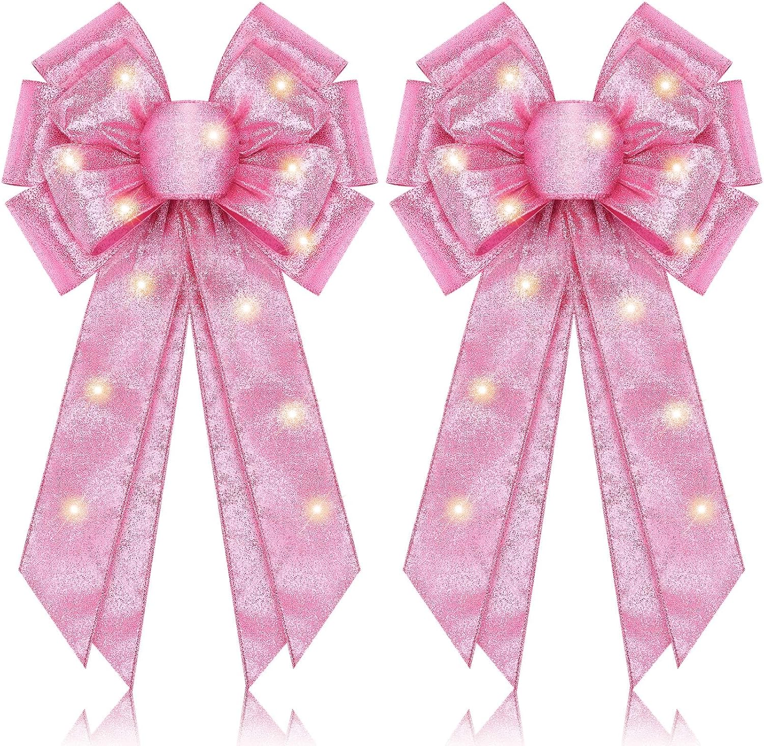 Amazon.com: Giegxin 2 Pcs Large Pink Lighted Christmas Bows with Lights ...