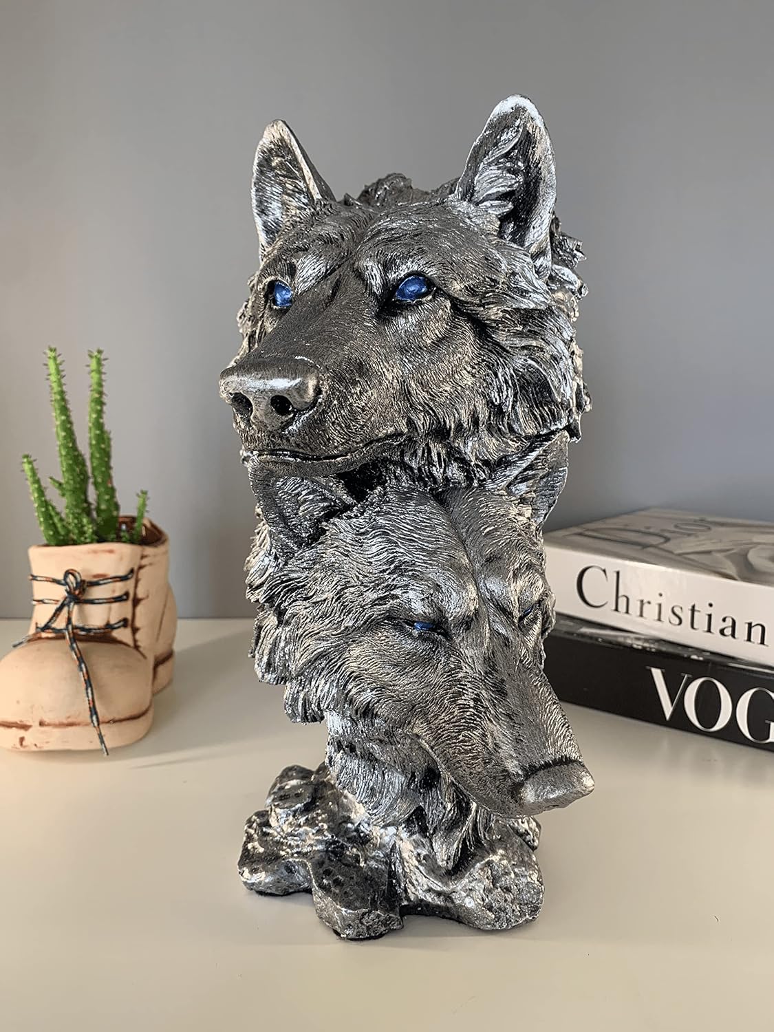 Amazon.com: Large Wolf Family Statue, 11 inches 28 cm, Wolf Head Bust ...