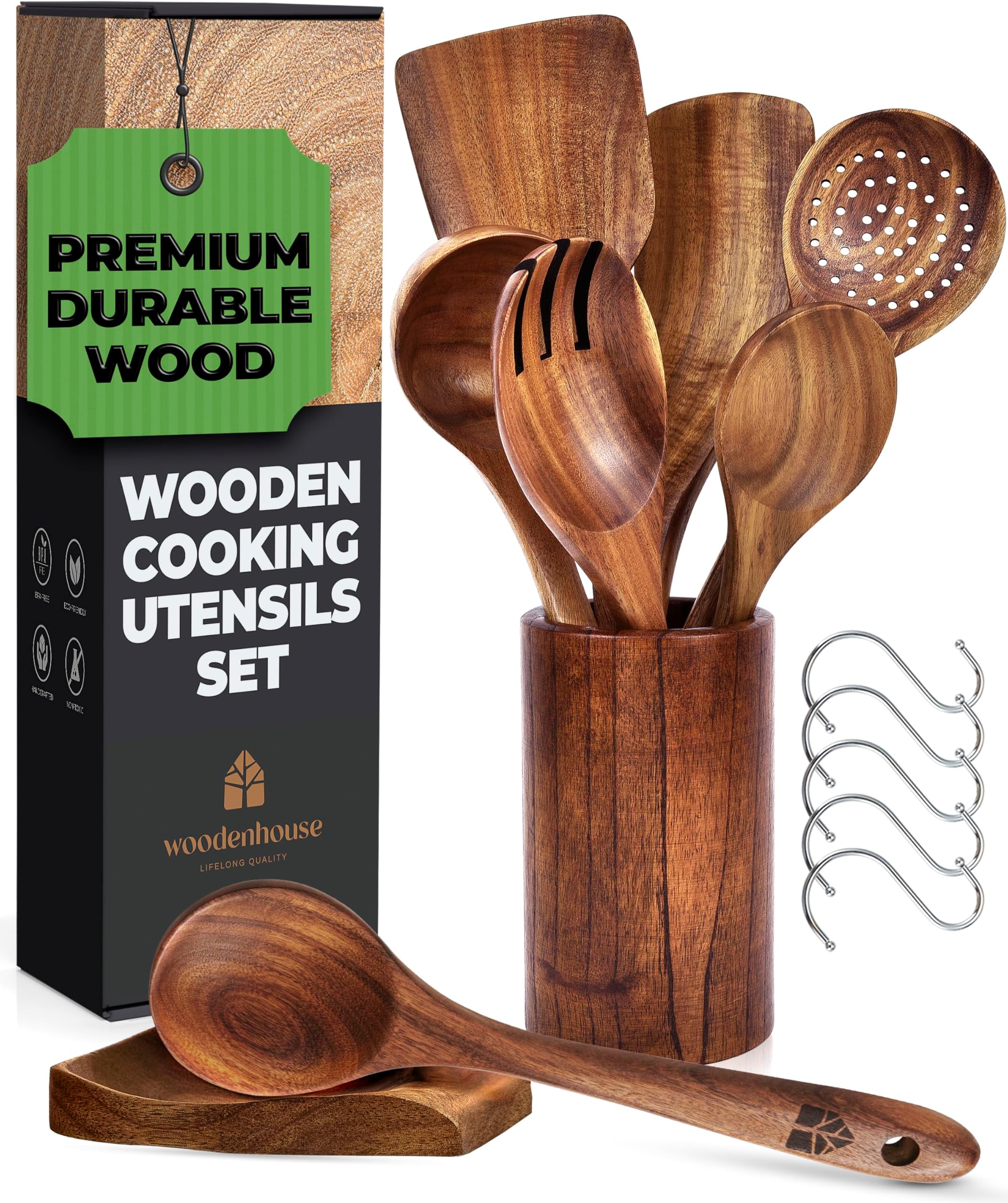 Amazon.com: Wooden Spoons for Cooking, Wooden Cooking Utensils Set ...