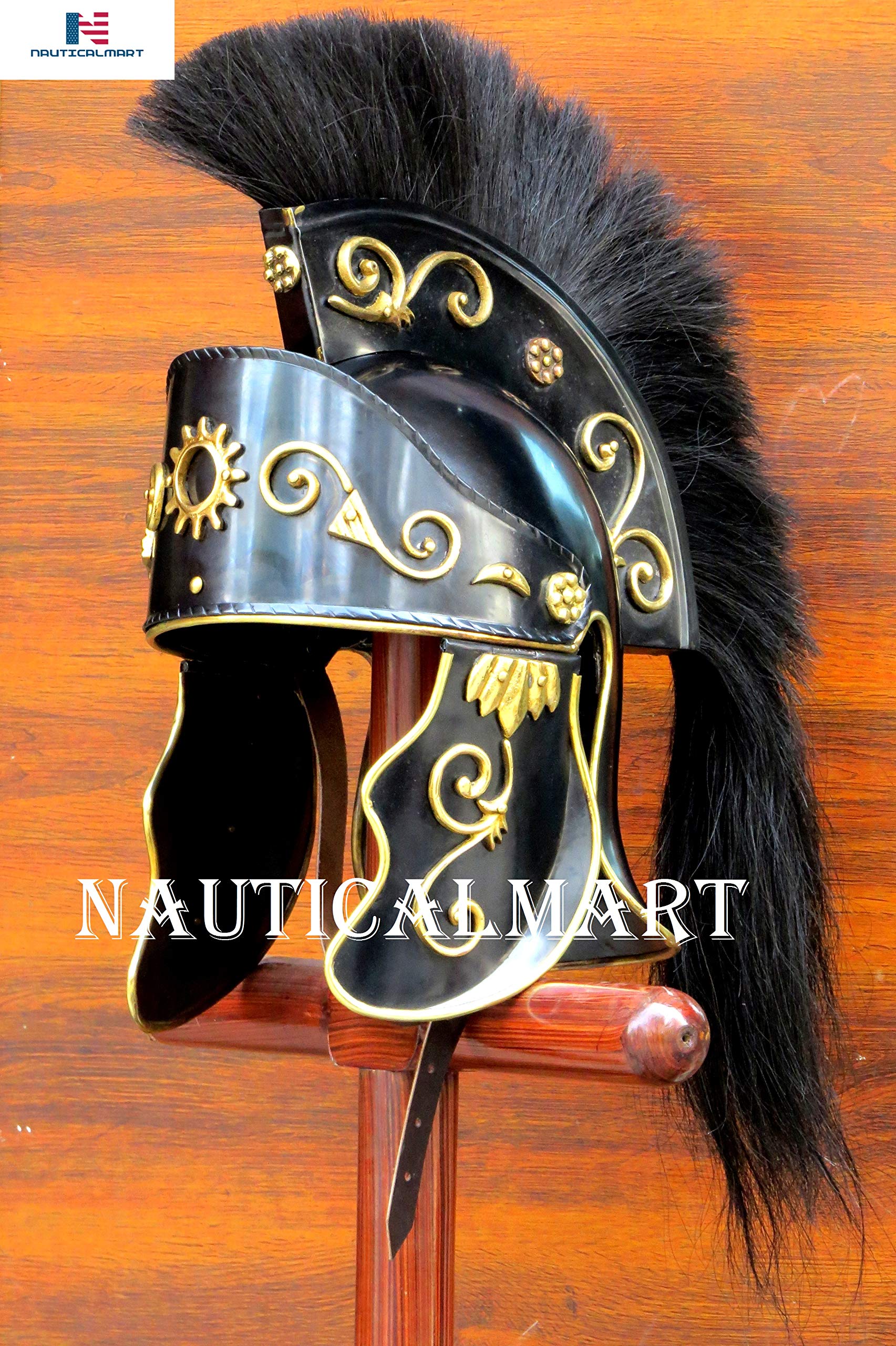 Buy Greco-Roman Helmet with Black Crest Medieval Armor Helmet Halloween ...