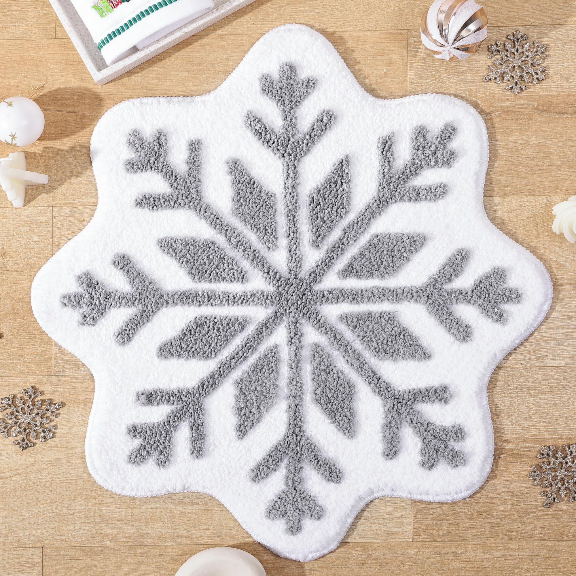 Amazon.com: TRUEDAYS Christmas Decor Snowflake Bathroom Rug, White Gray ...
