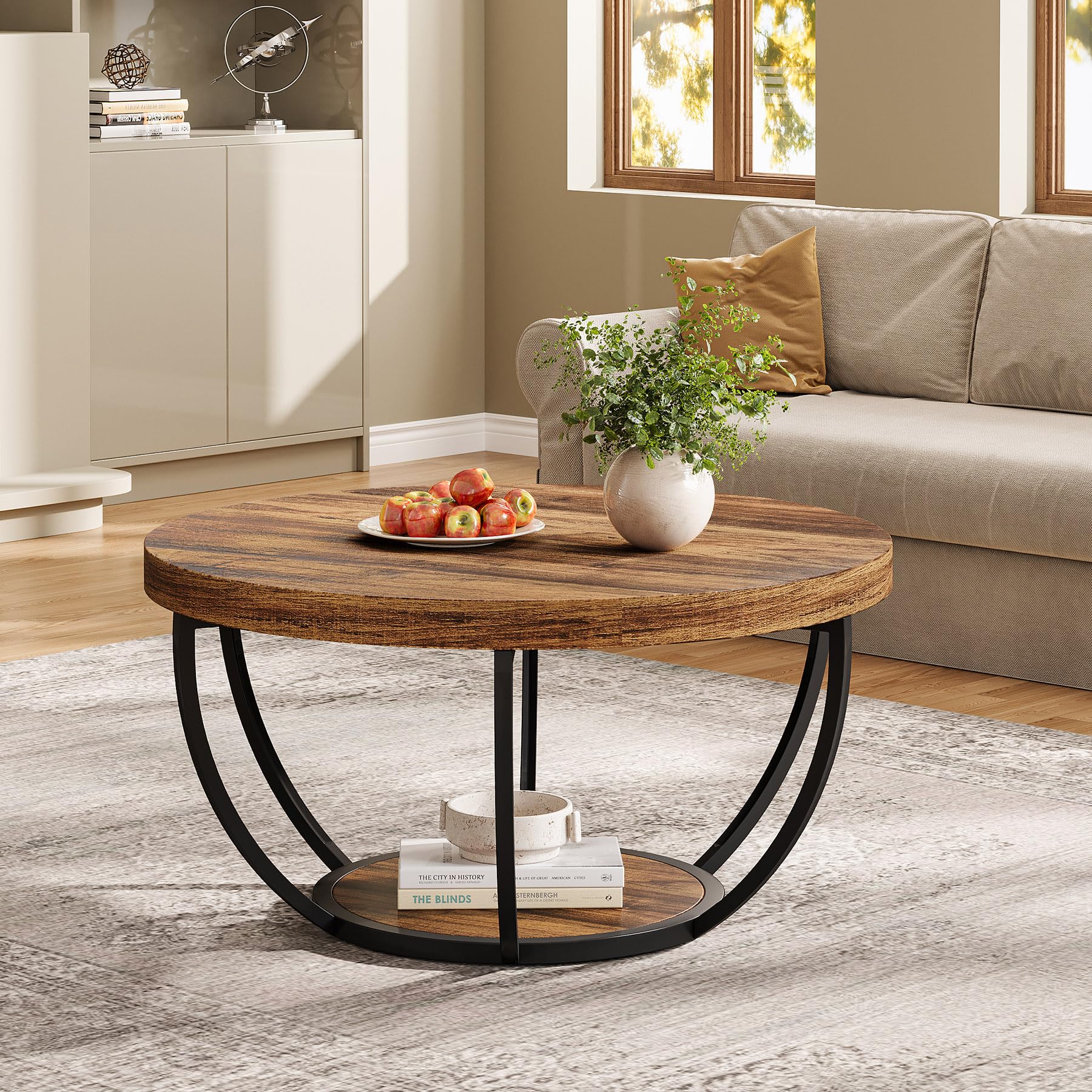 Amazon.com: Tribesigns Round Coffee Table, 31.7" Wooden 2-Tier Circle ...