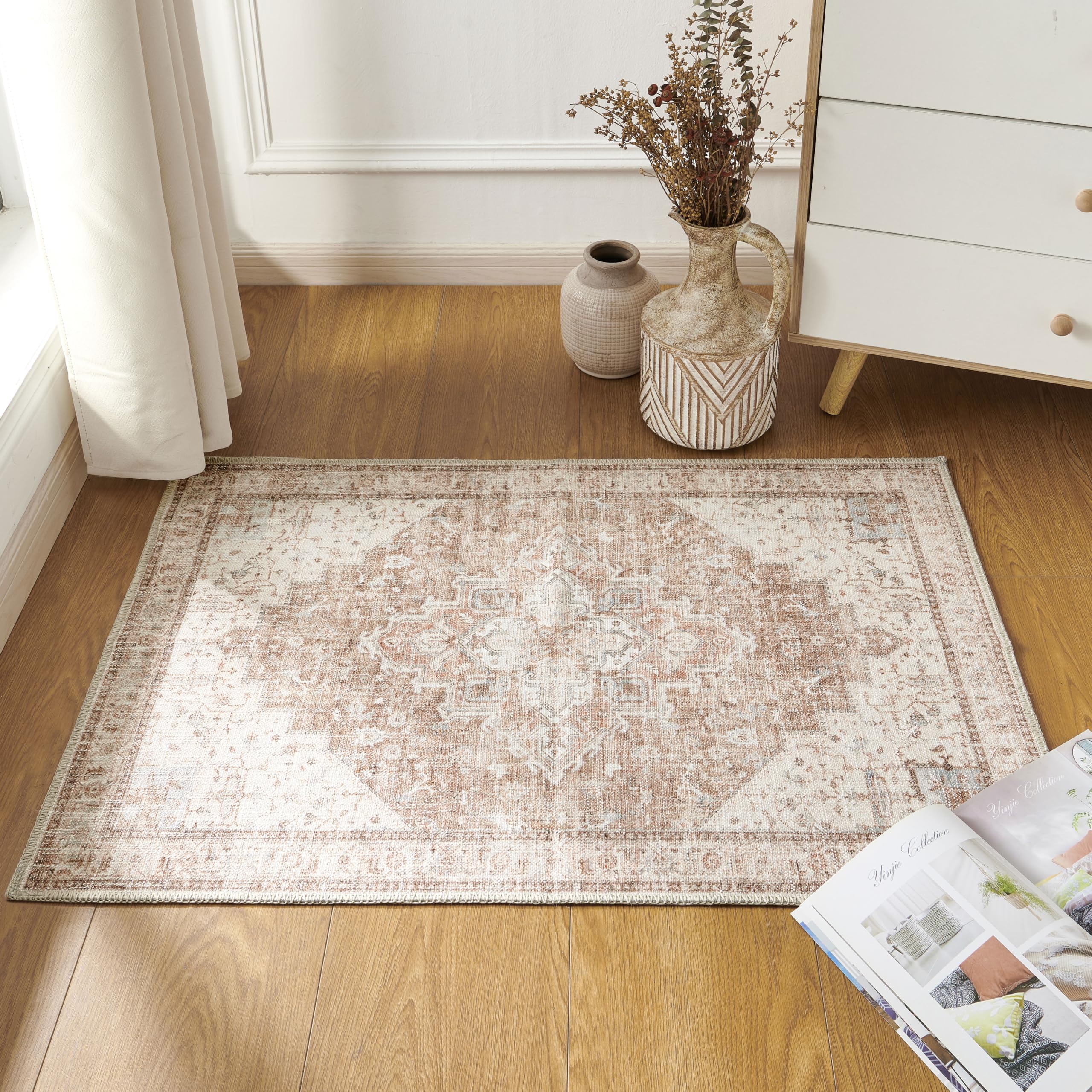 Amazon.com: Small Area Rug 2x3, Non Slip Neutral Farmhouse Persian ...