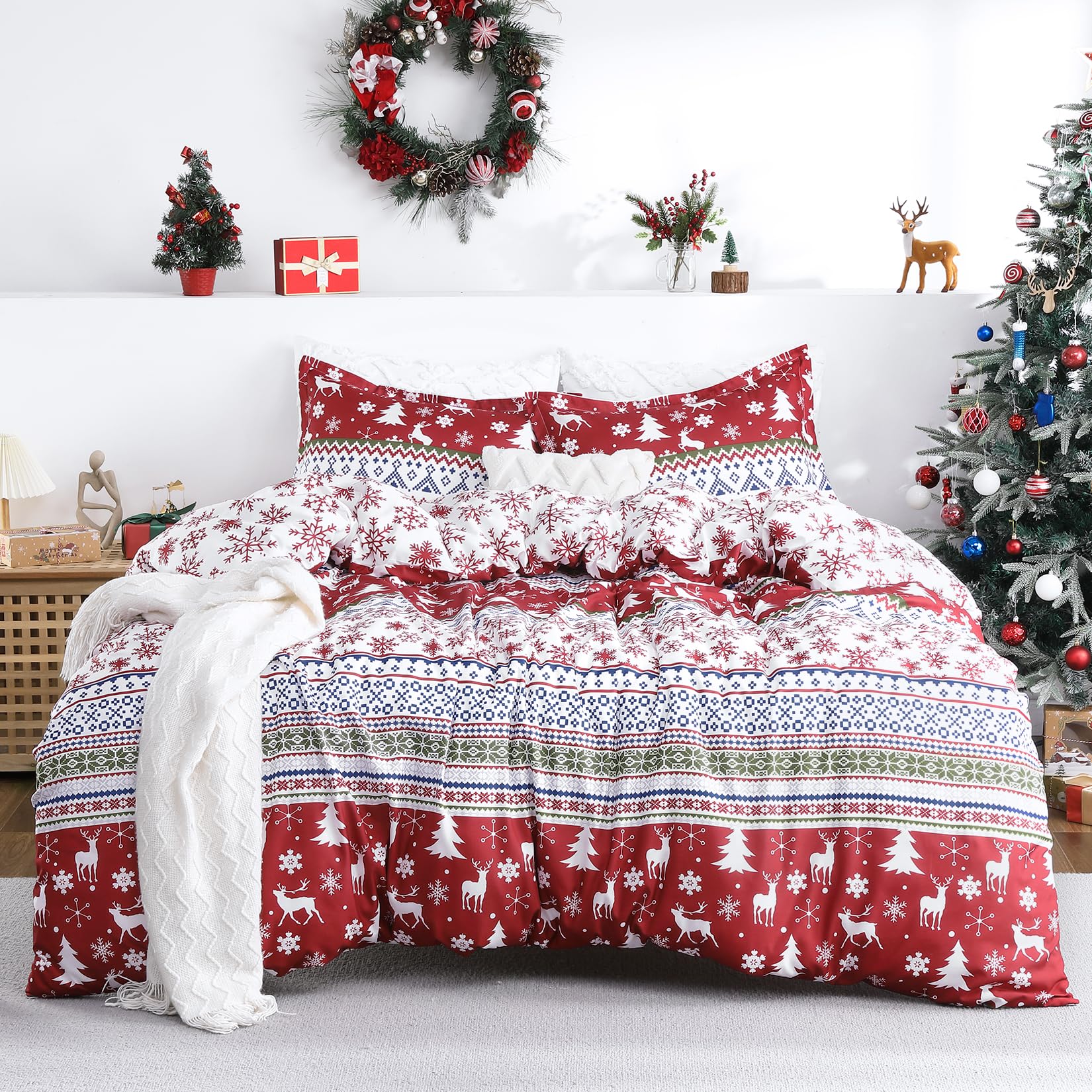 Amazon.com: CAROMIO Christmas Duvet Cover Queen Size - Boho Christmas ...
