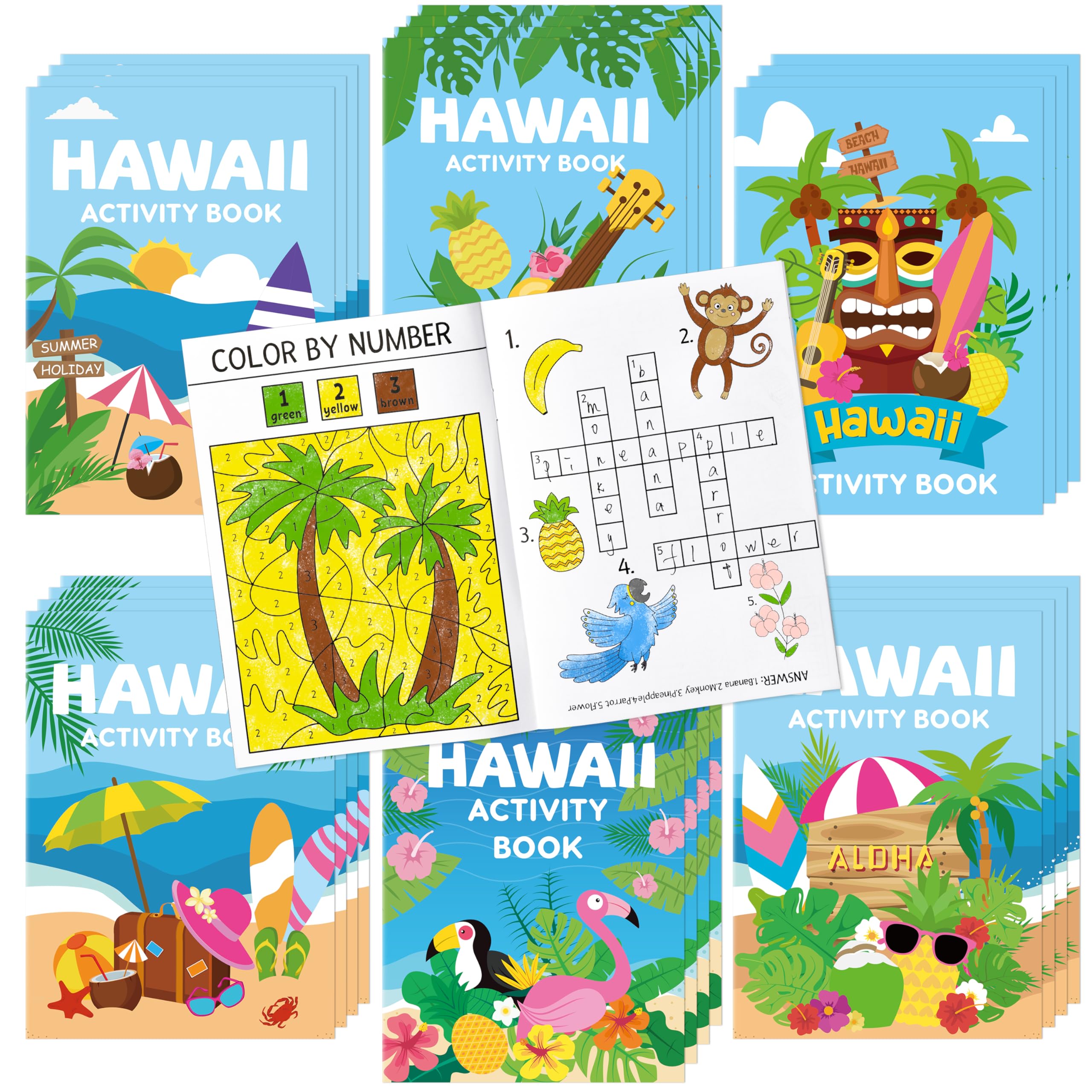 Summer Activity Books for Kids-24Pcs Summer Hawaii Mini Games Coloring ...